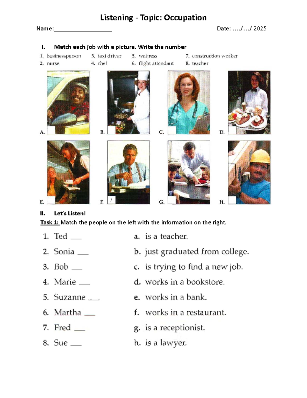 Ielts - mmmmmmm - ENGL 1010 - Listening - Topic: Occupation Name ...