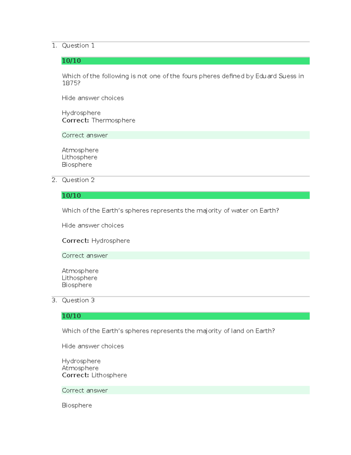 Env100 Wk 2 Final Exam Summative Assessment on Earth's Spheres - Studocu