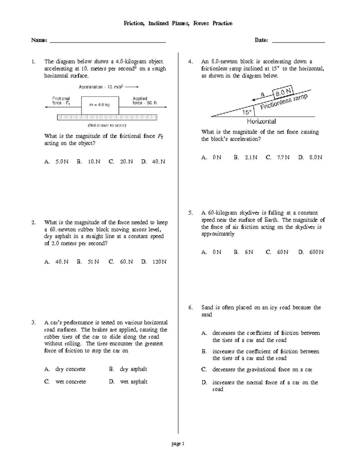 Friction, Inclined Planes, Forces Practice (Physics 101) - Studocu