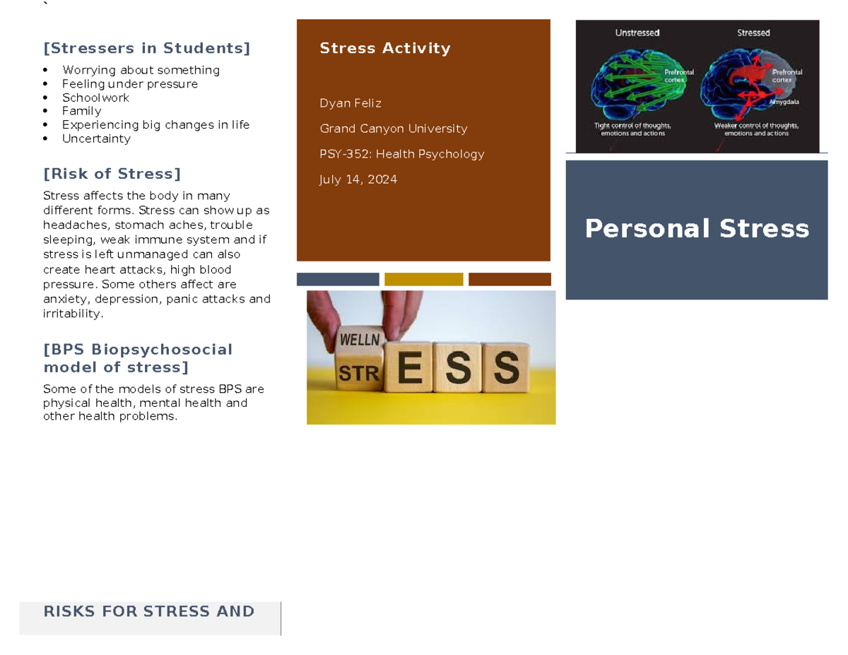 Stress Management Brochure: Understanding Student Stress (PSY-352 ...