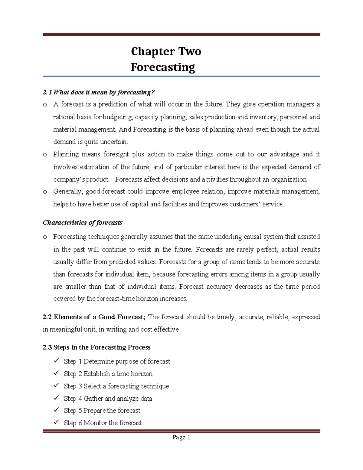 Chapter 2: Forecasting Techniques in Material Management - Studocu