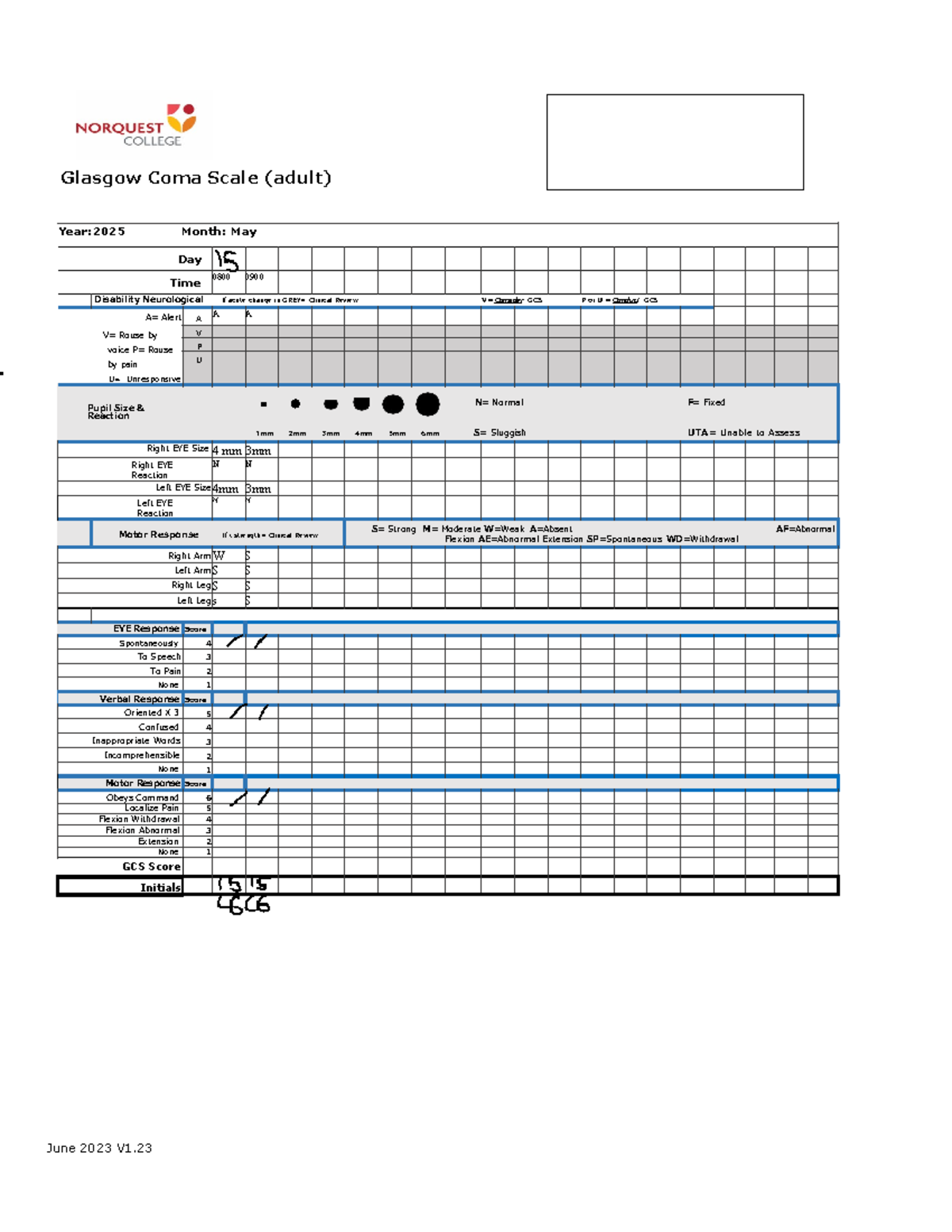 Glasgow Coma Scale Flow Sheet (Adult) - V1.23 - May 2025 - Studocu