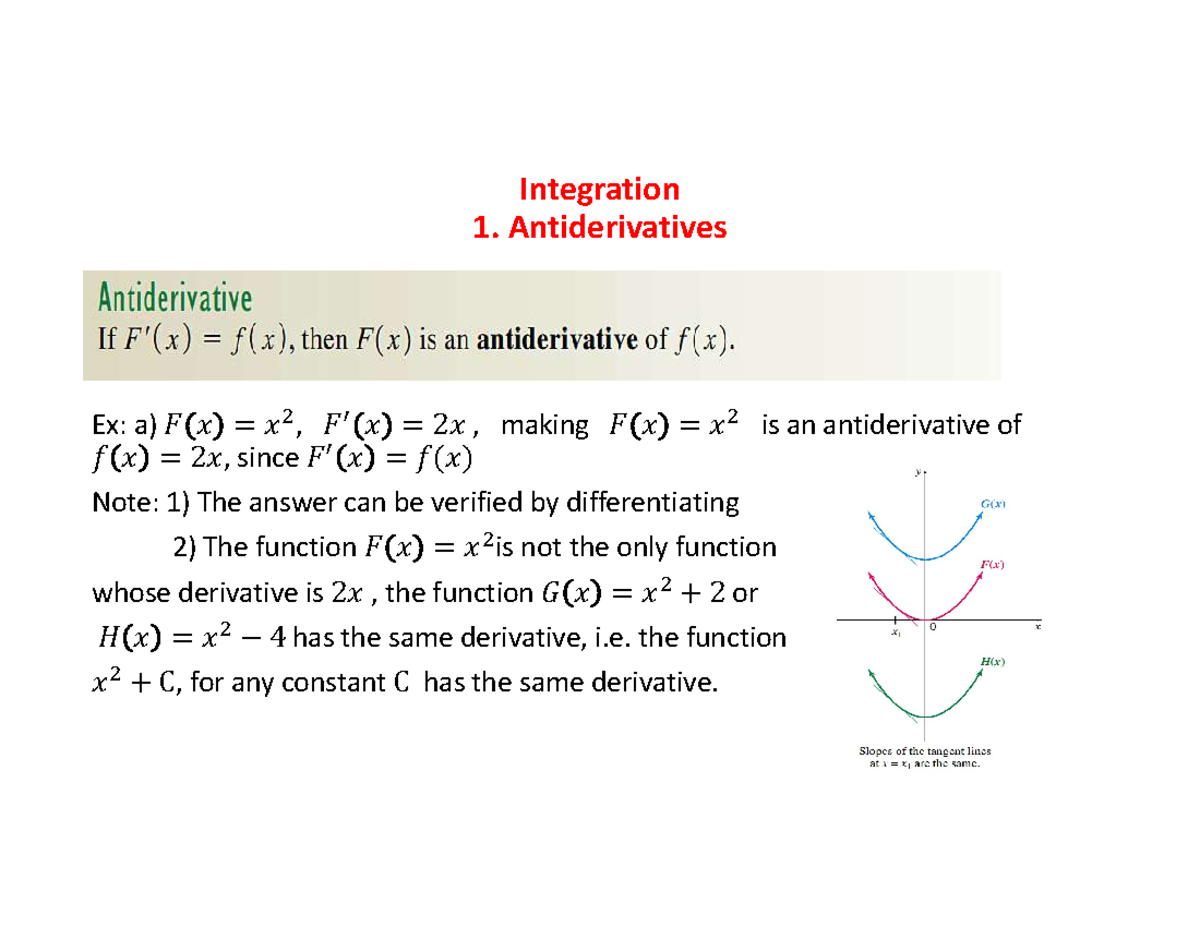 Integration 1: Antiderivatives in Integral Calculus - Studocu