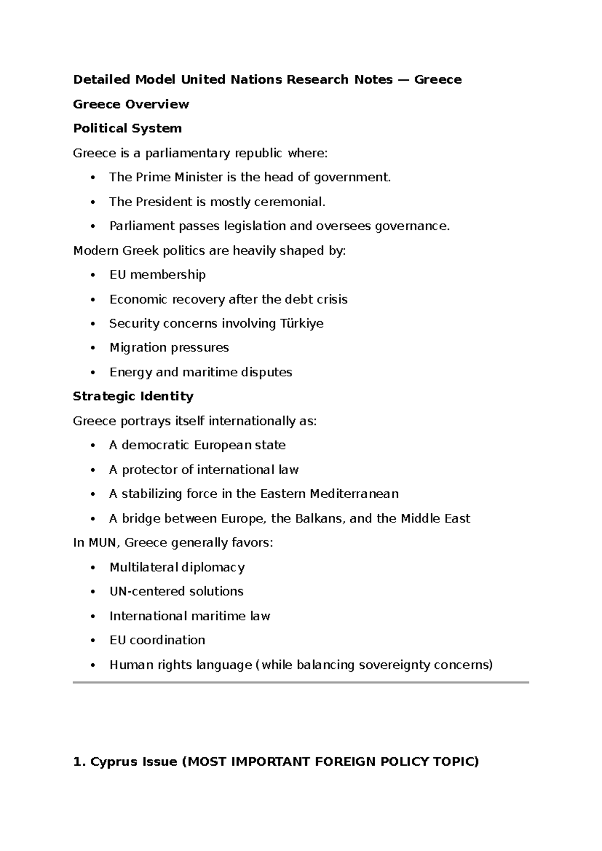 Greece - MUN Research Notes: Political System & Key Issues - Studocu