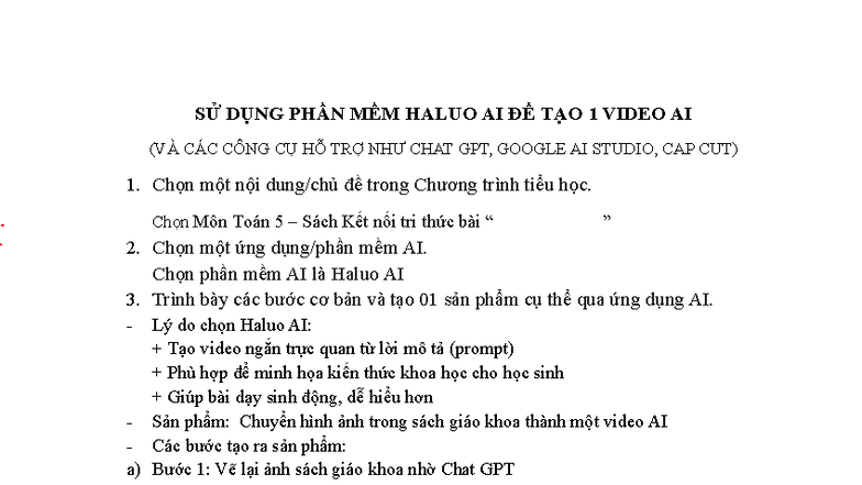 Hướng Dẫn Tạo Video AI Bằng Haluo AI Trong Môn Toán 5 - Studocu