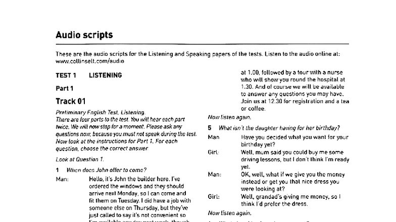 Preliminary English Test (PET) Listening Audio Scripts - Studocu
