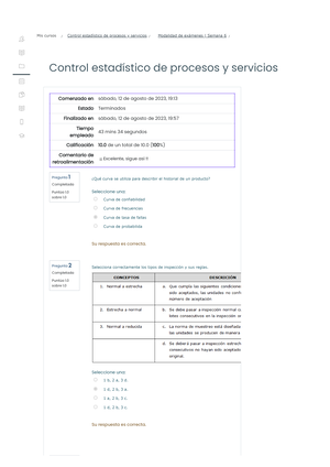 Modalidad de exámenes Semana 1: Revisión del intento - Control estadístico de procesos y ...