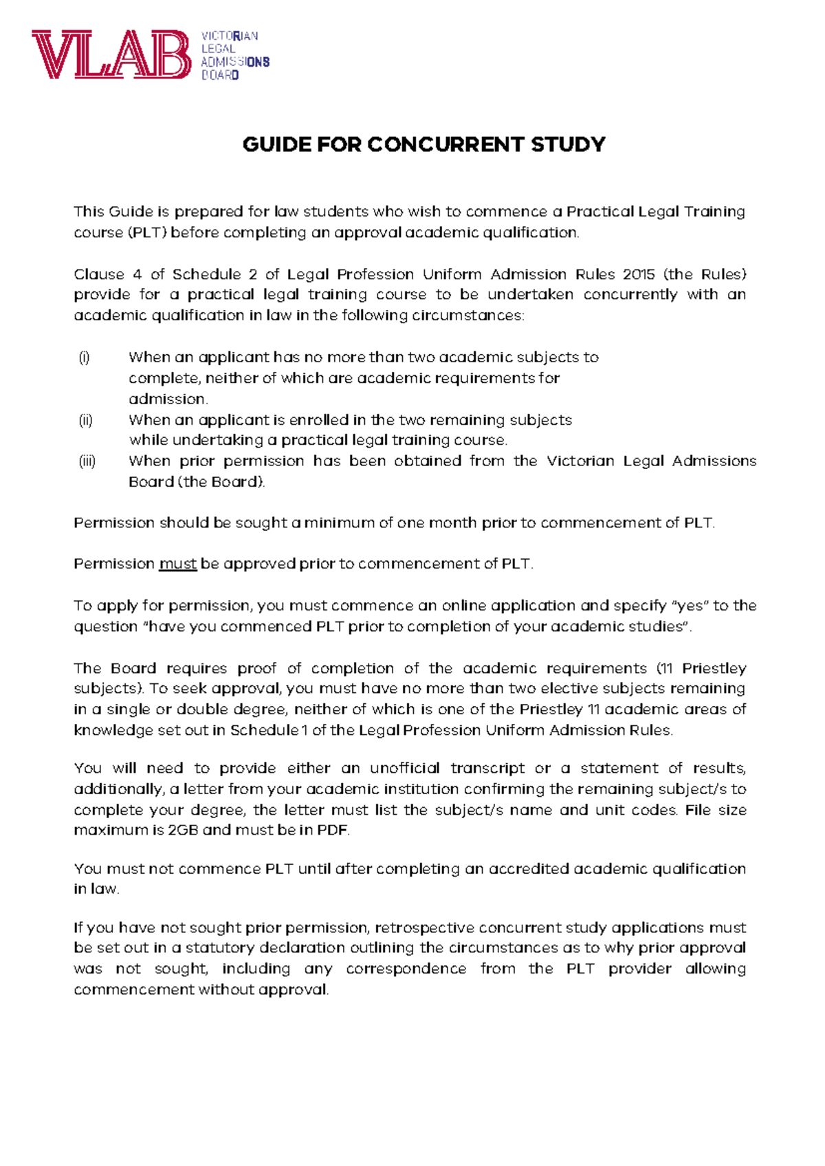 VLAB Guide for Concurrent Study in Practical Legal Training - Studocu