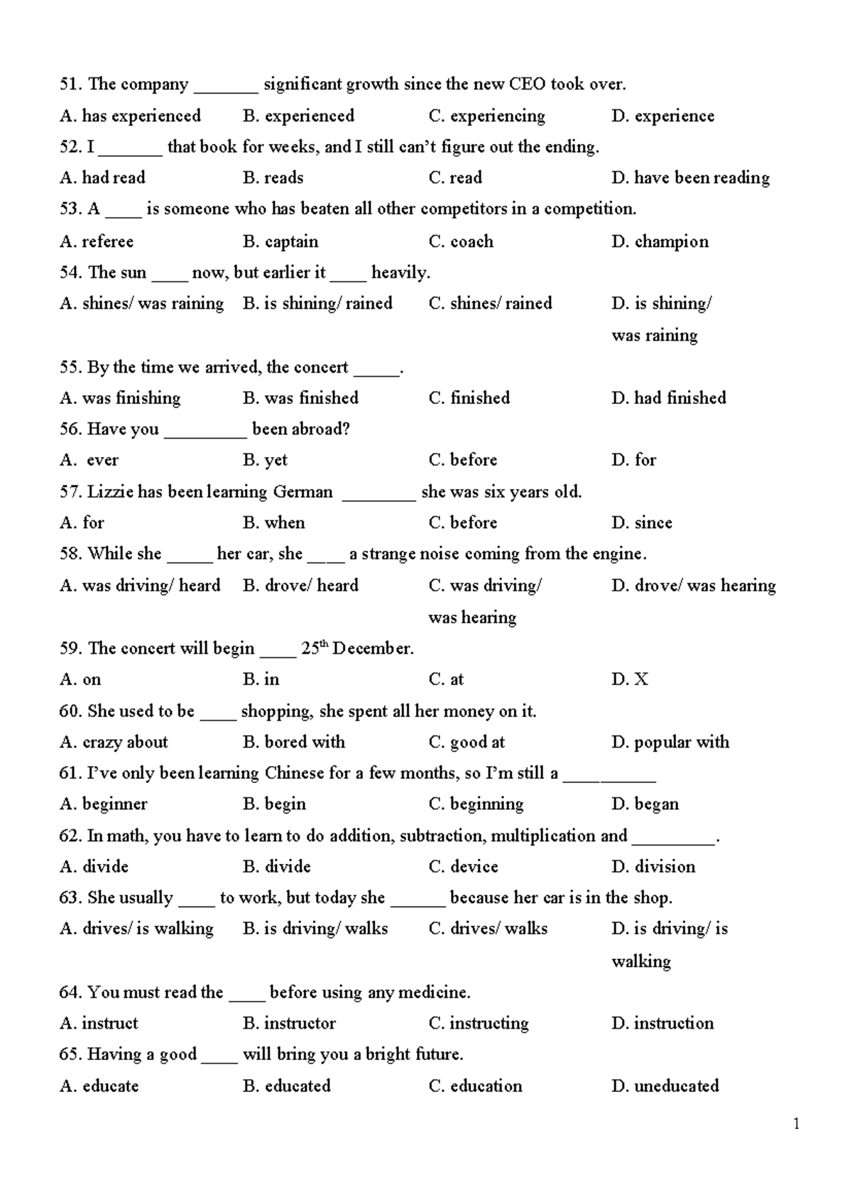 English Grammar Quiz - Practice Questions and Answers - Studocu