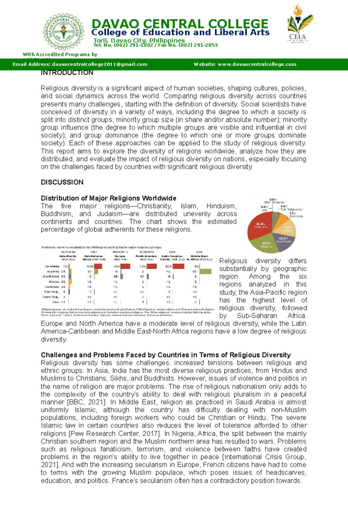Religious Diversity Analysis: Global Perspectives and Challenges - Studocu