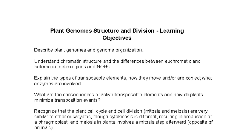 2-Plant Genomes & Gene Expression: Learning Objectives - Studocu