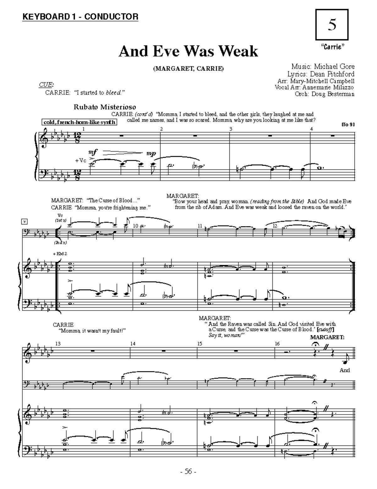 Keyboard 1 Conductor: And Eve Was Weak - Sheet Music - Studocu
