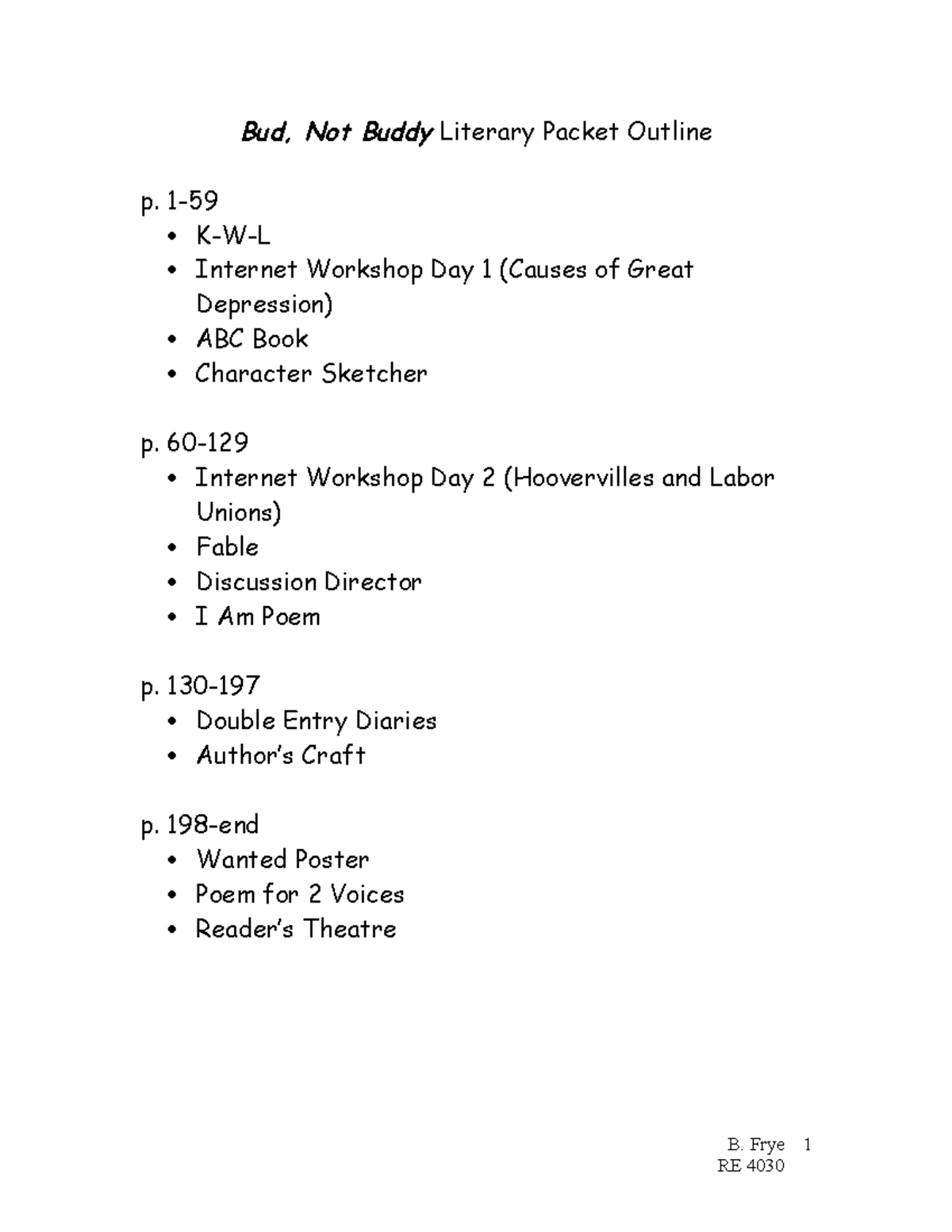 Bud, Not Buddy Literary Packet Outline - Activities & Resources - Studocu