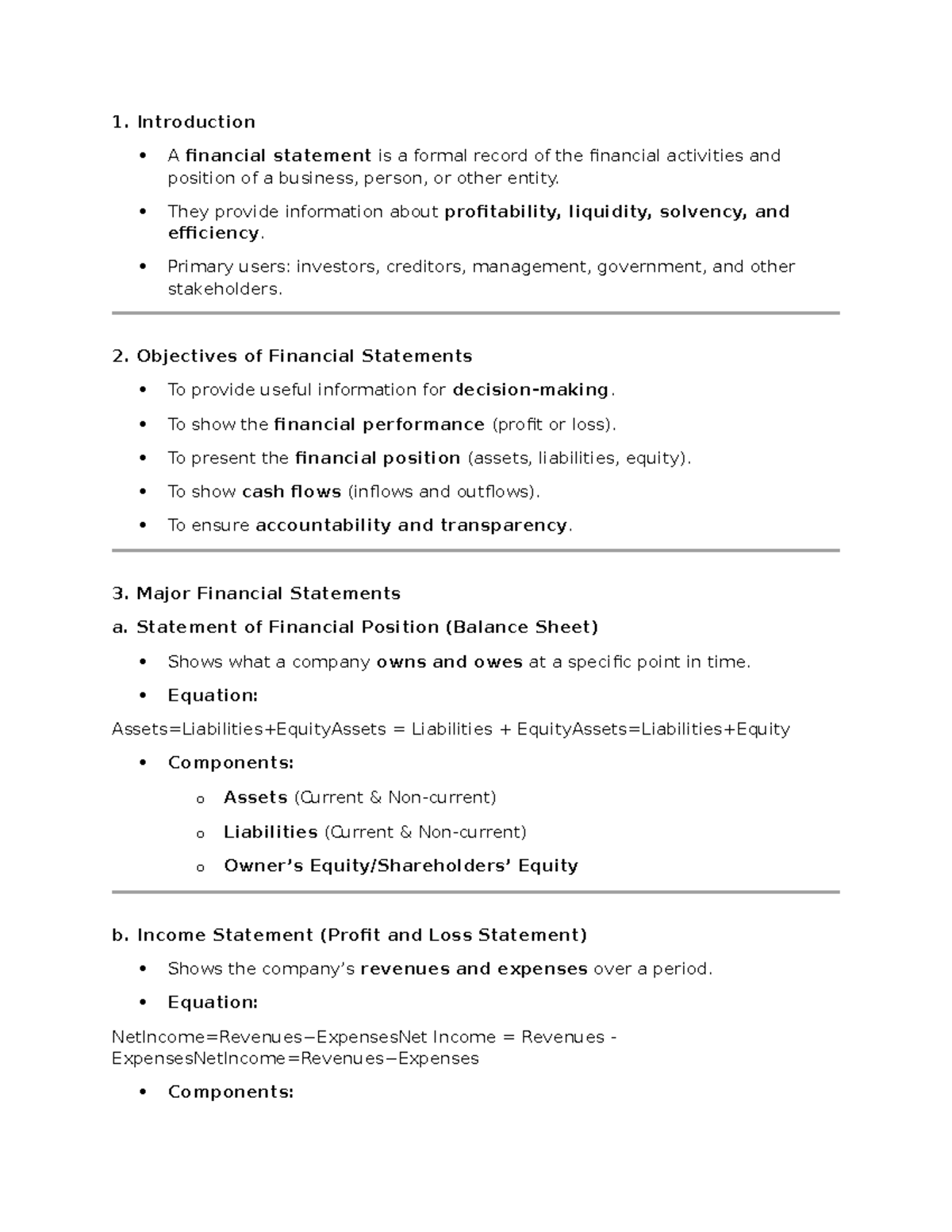 Financial Statement Summary: Key Concepts and Importance - Studocu