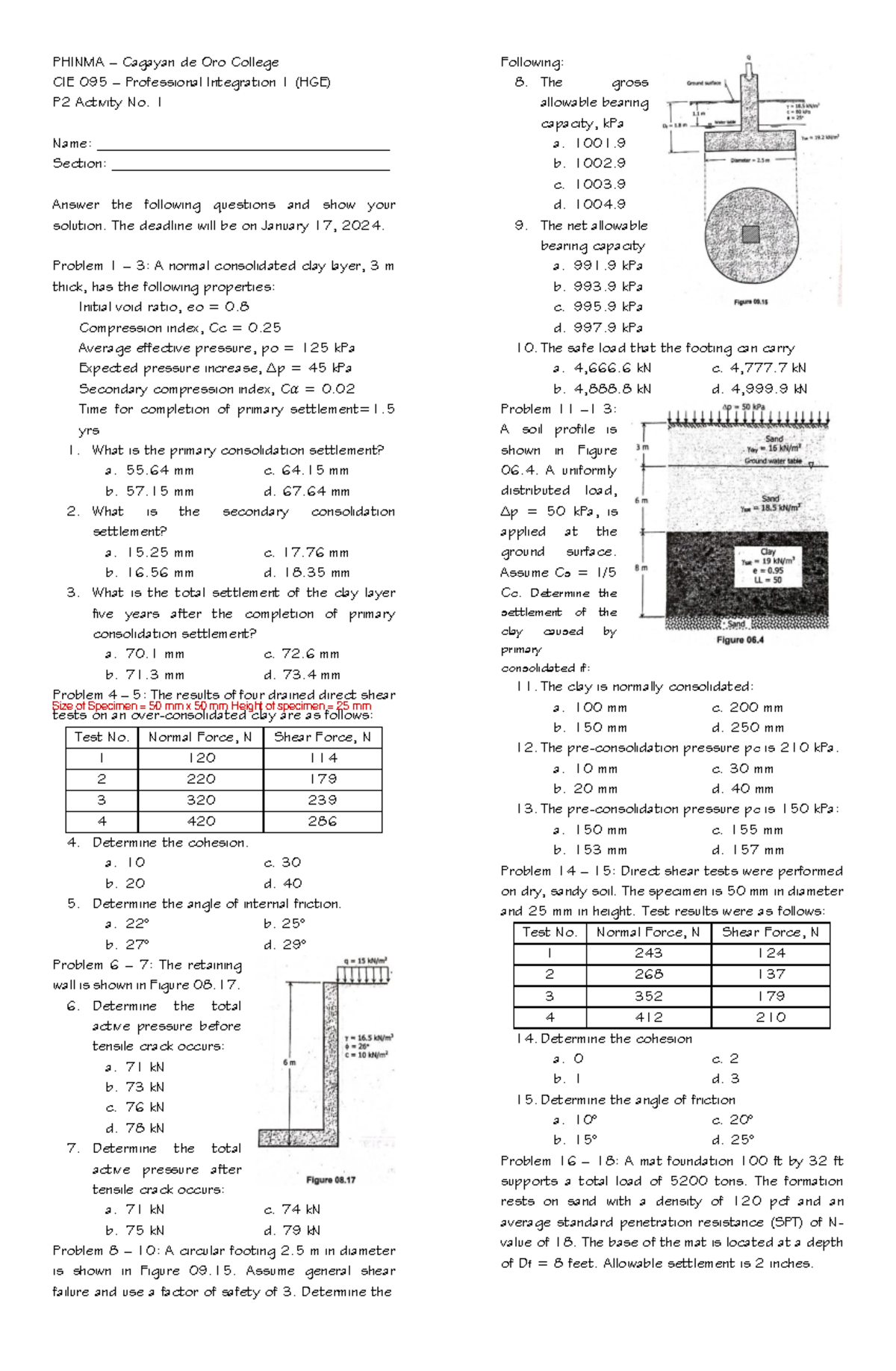 CIE 095 P2 Activity NO - MOCK BOARD REVIEW MATERIALS - PHINMA – Cagayan de Oro College CIE 095 ...