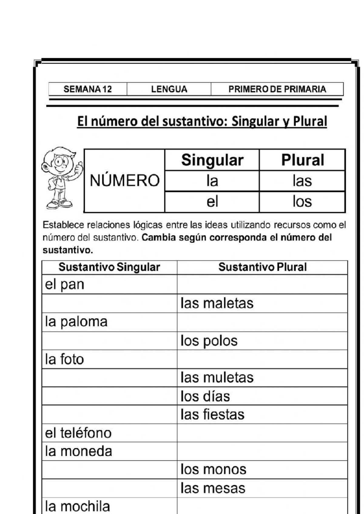 Articulo singular y plural ficha - SEMANA 12 LENGUA PRIMERO DE PRIMARIA ...
