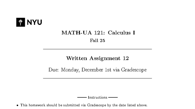 121: Calculus I Fall 25 Homework Assignment 12 Guidelines - Studocu