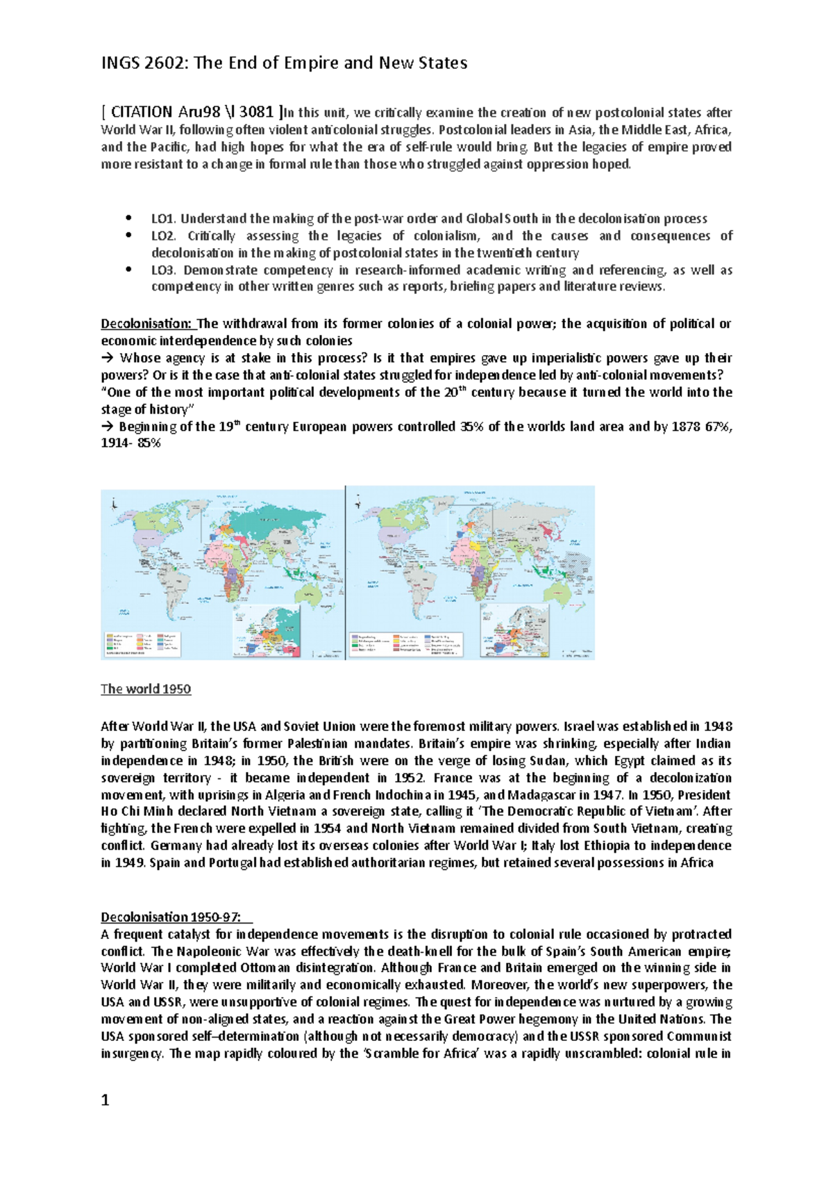 INGS2602 Decolonisation Notes: Postcolonial States & Legacies - Studocu