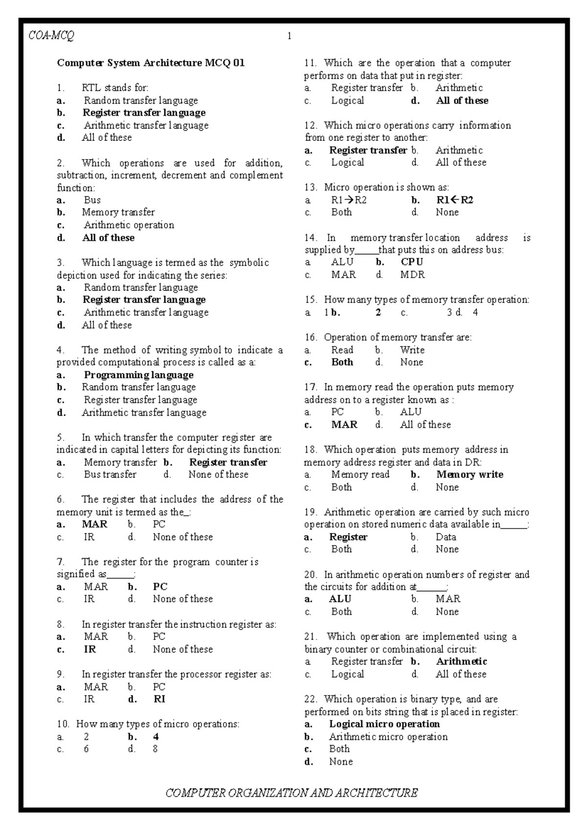Computer Architecture and Organization mcqs - ComputerOrganization ...