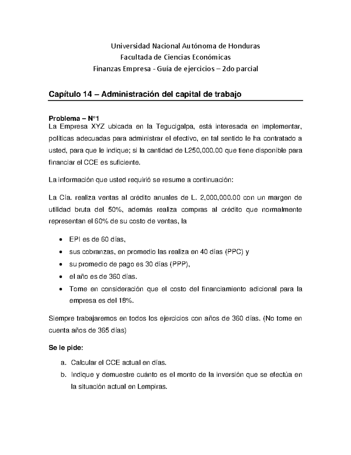 Guía de Ejercicios - CCE y Administración del Capital de Trabajo (FE) - Studocu