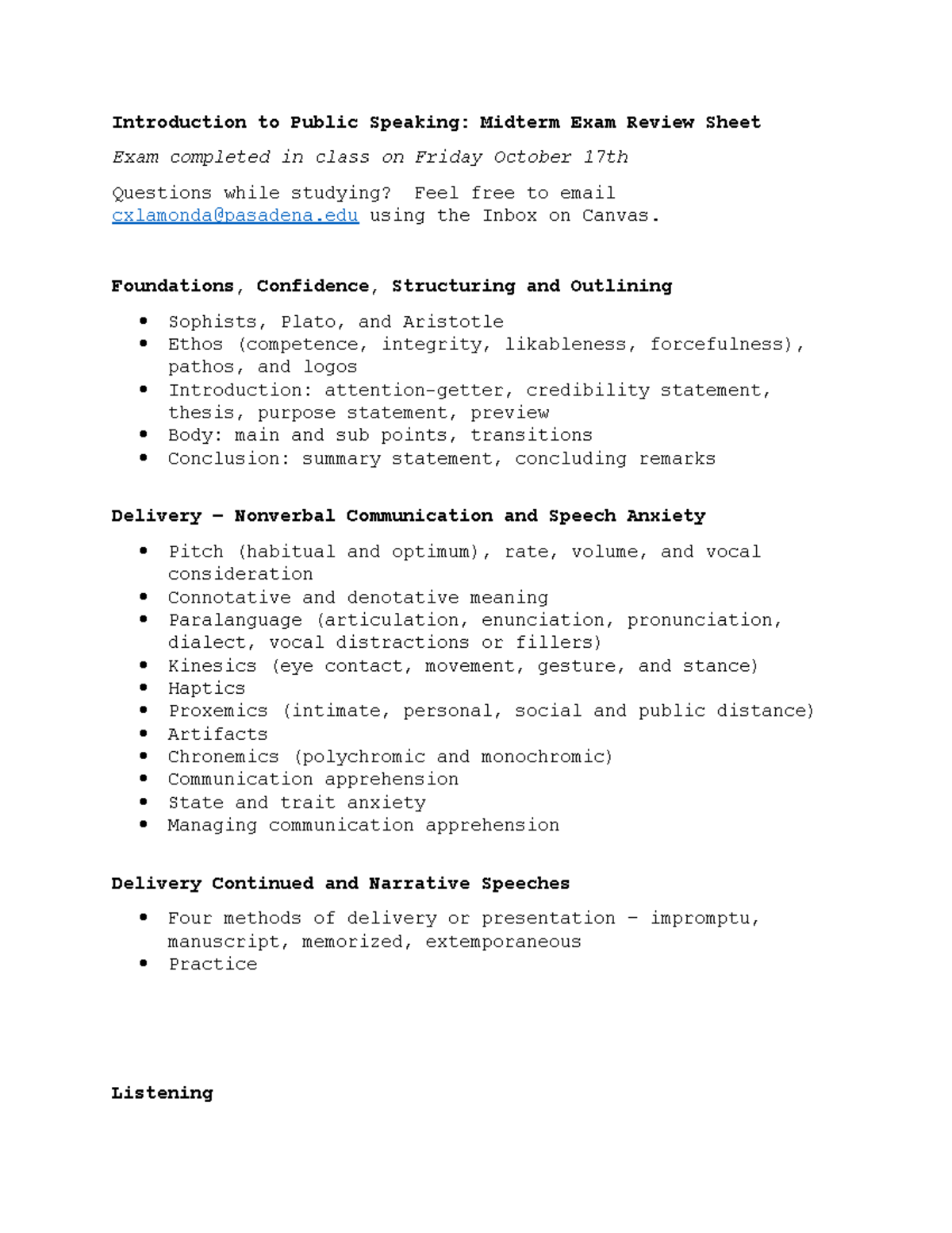 Introduction to Public Speaking: Midterm Exam Review Guide - Studocu