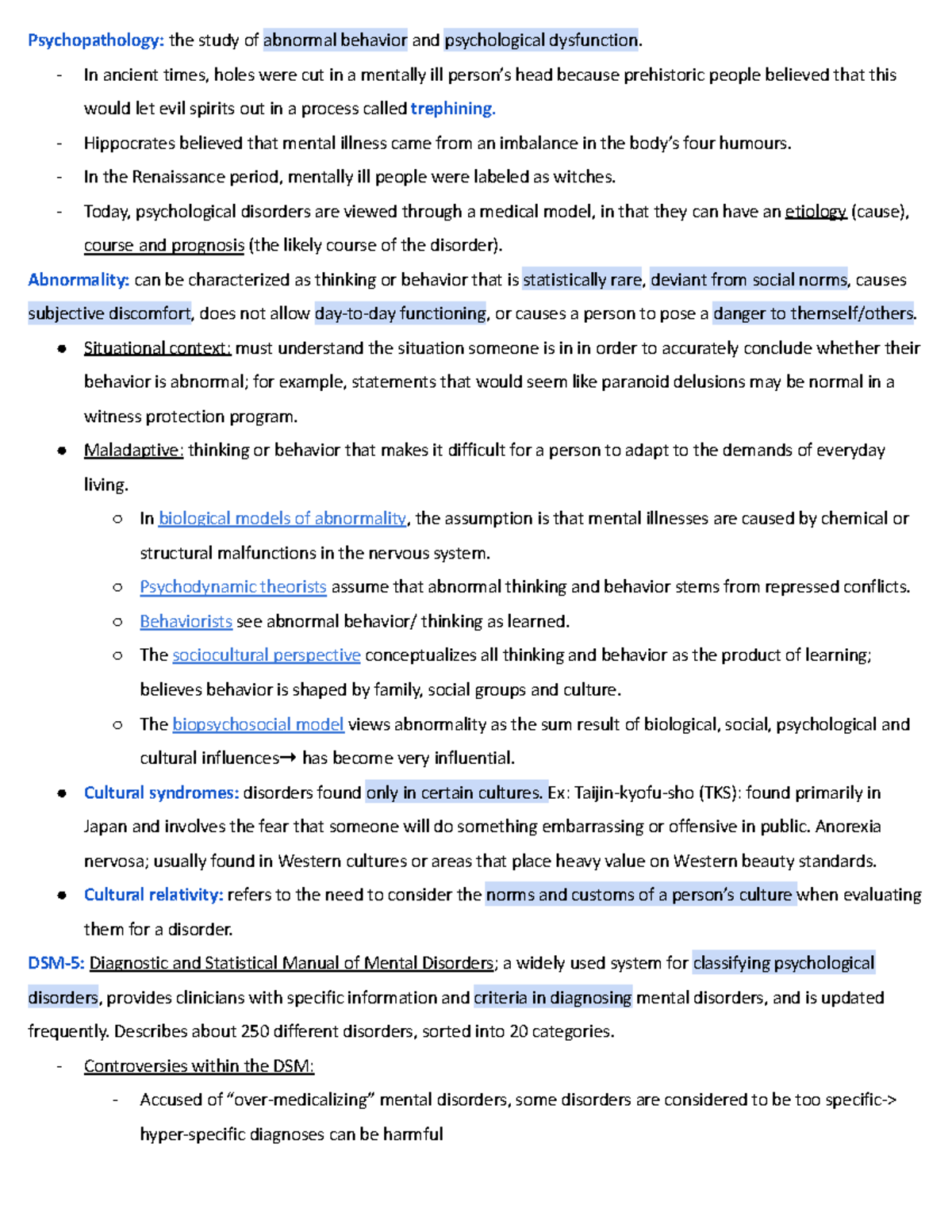 AP Psychology Unit 8 Clinical/Abnormal Psychology Study Notes - Studocu
