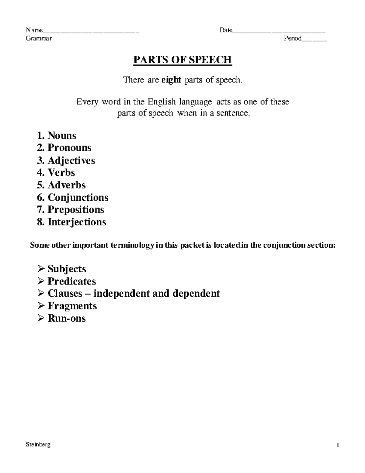 Parts of Speech 16 - Comprehensive Notes on Grammar - Studocu