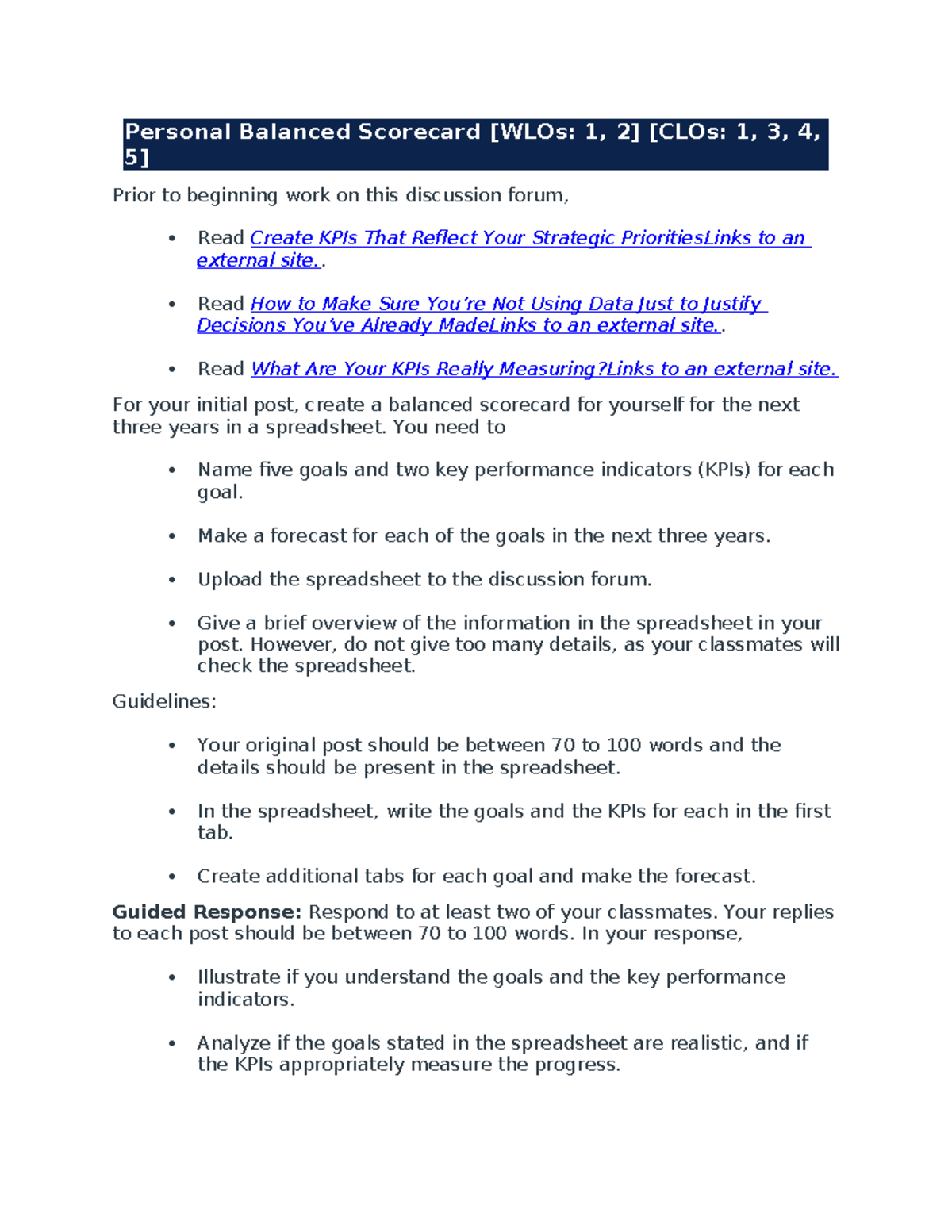 OMM622 Personal Balanced Scorecard: Goals & KPIs for 3-Year Plan - Studocu