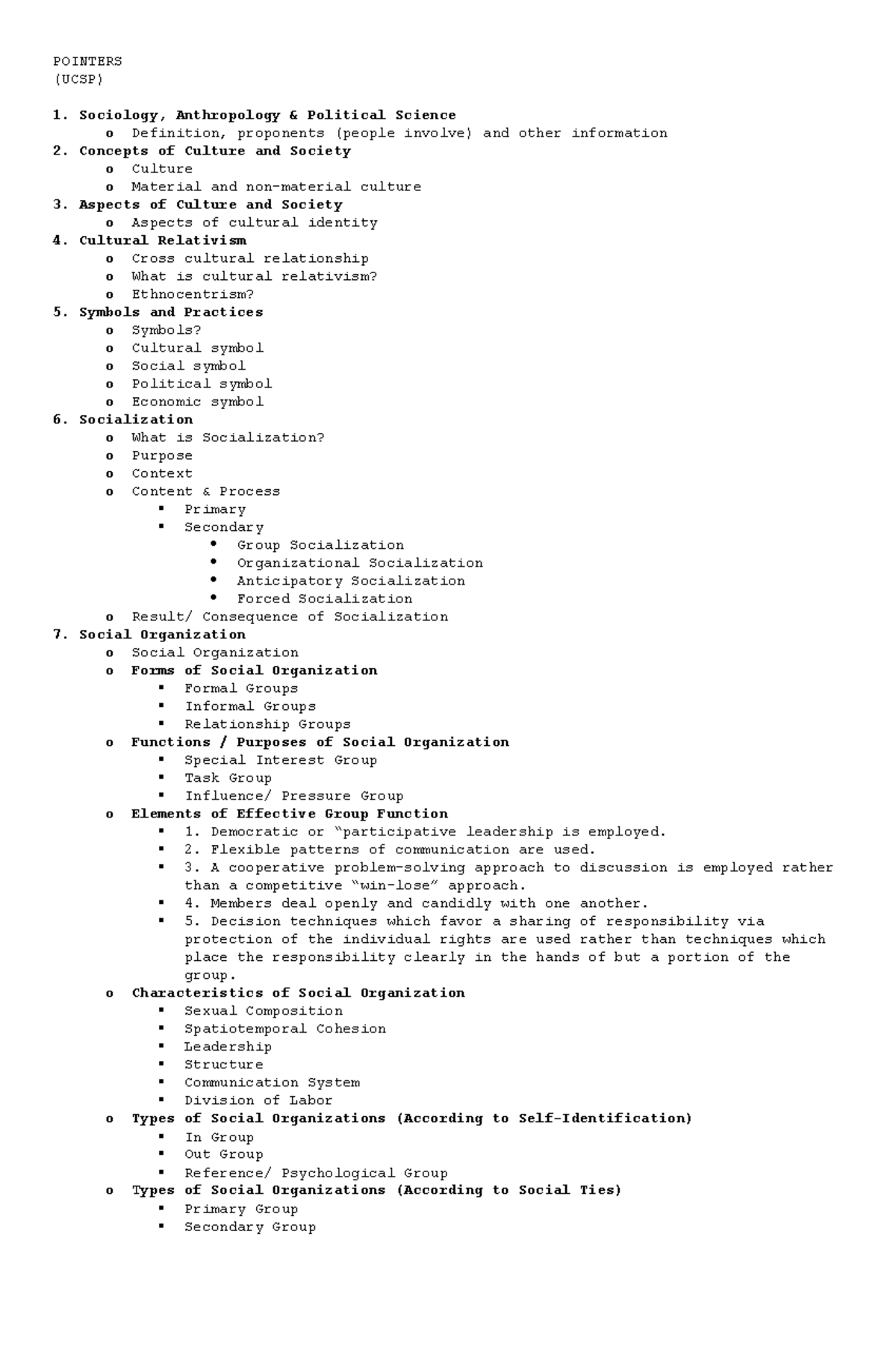 Pointers - POINTERS (UCSP) Sociology, Anthropology & Political Science ...