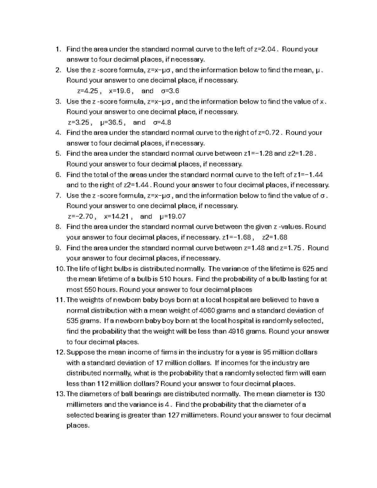 Statistics Practice Problems: Normal Distribution - Studocu
