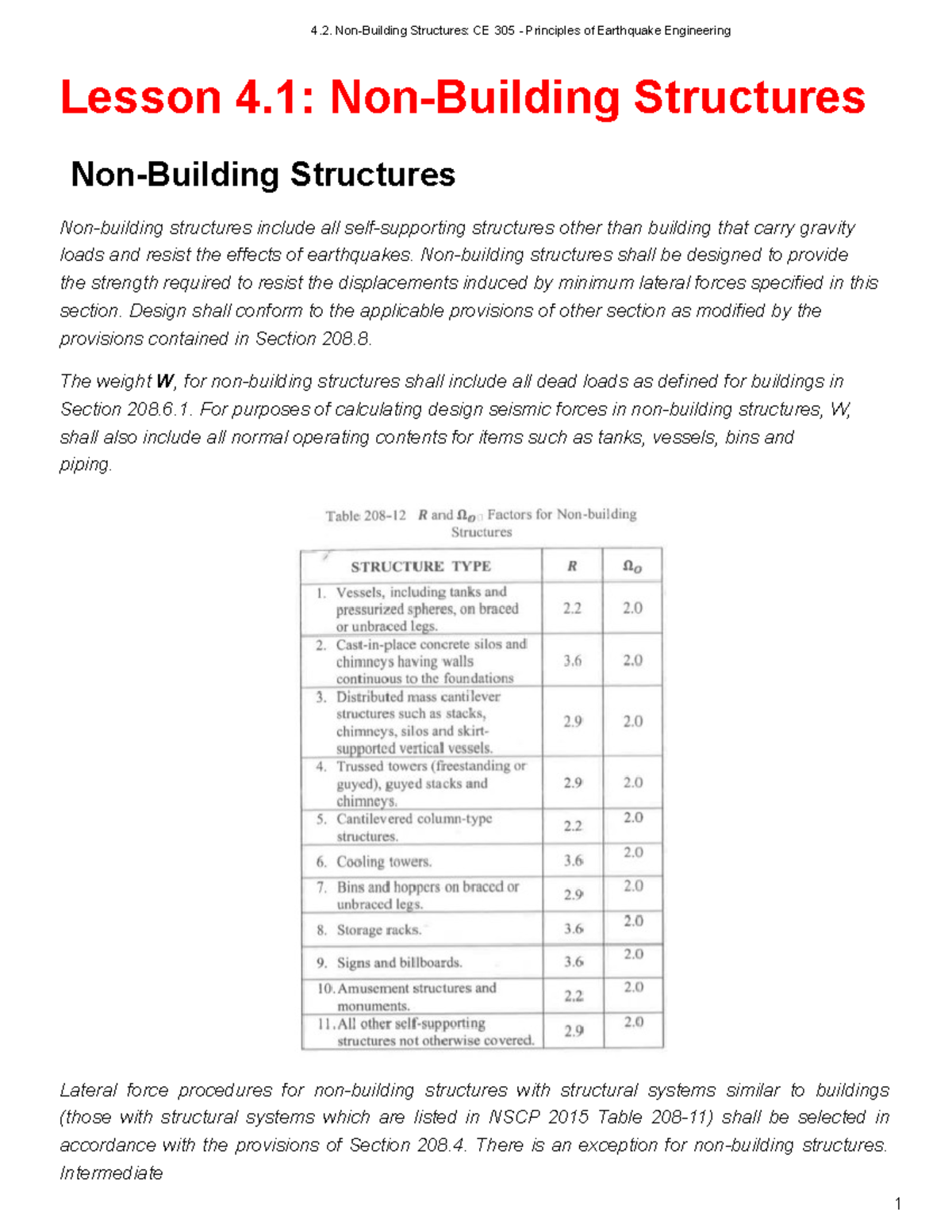 Non-Building Structures - Non-building structures shall be designed to ...