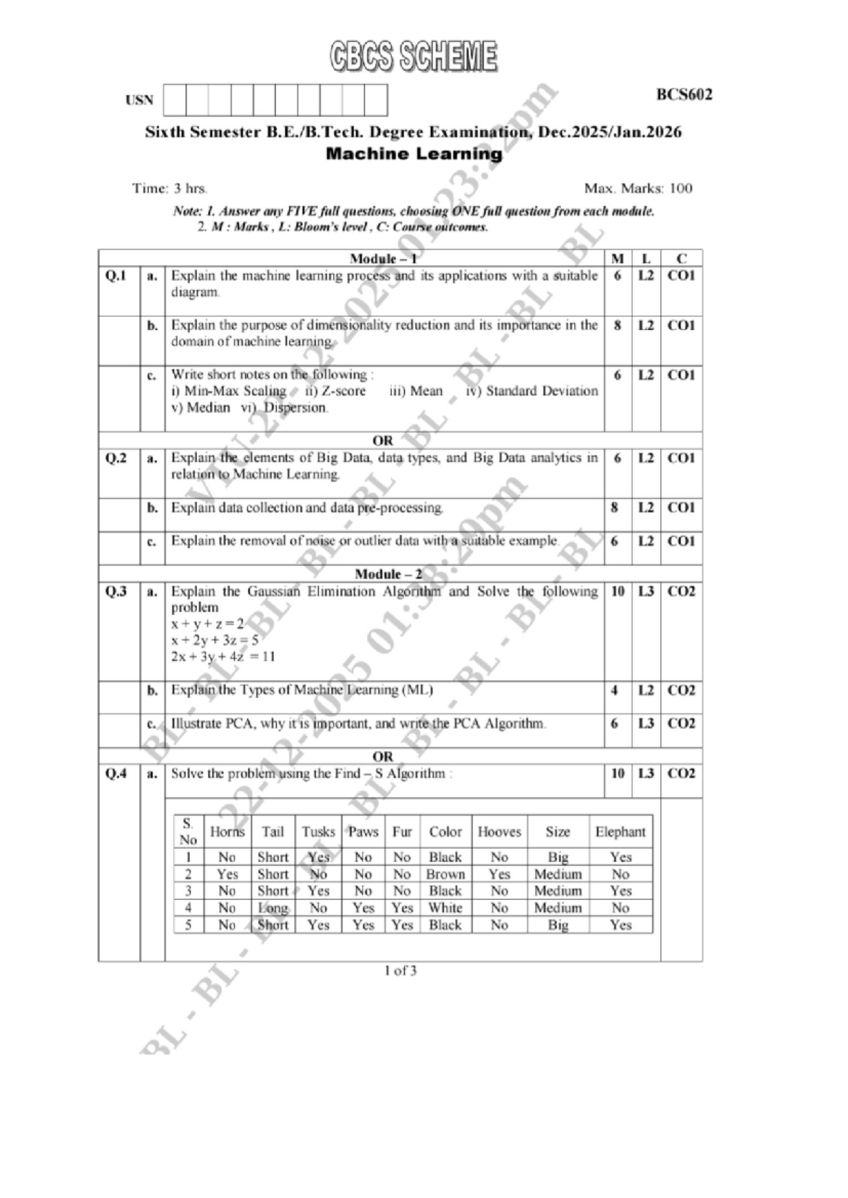 BCS602 Machine Learning Jan 2026 Final Exam Question Paper - Studocu