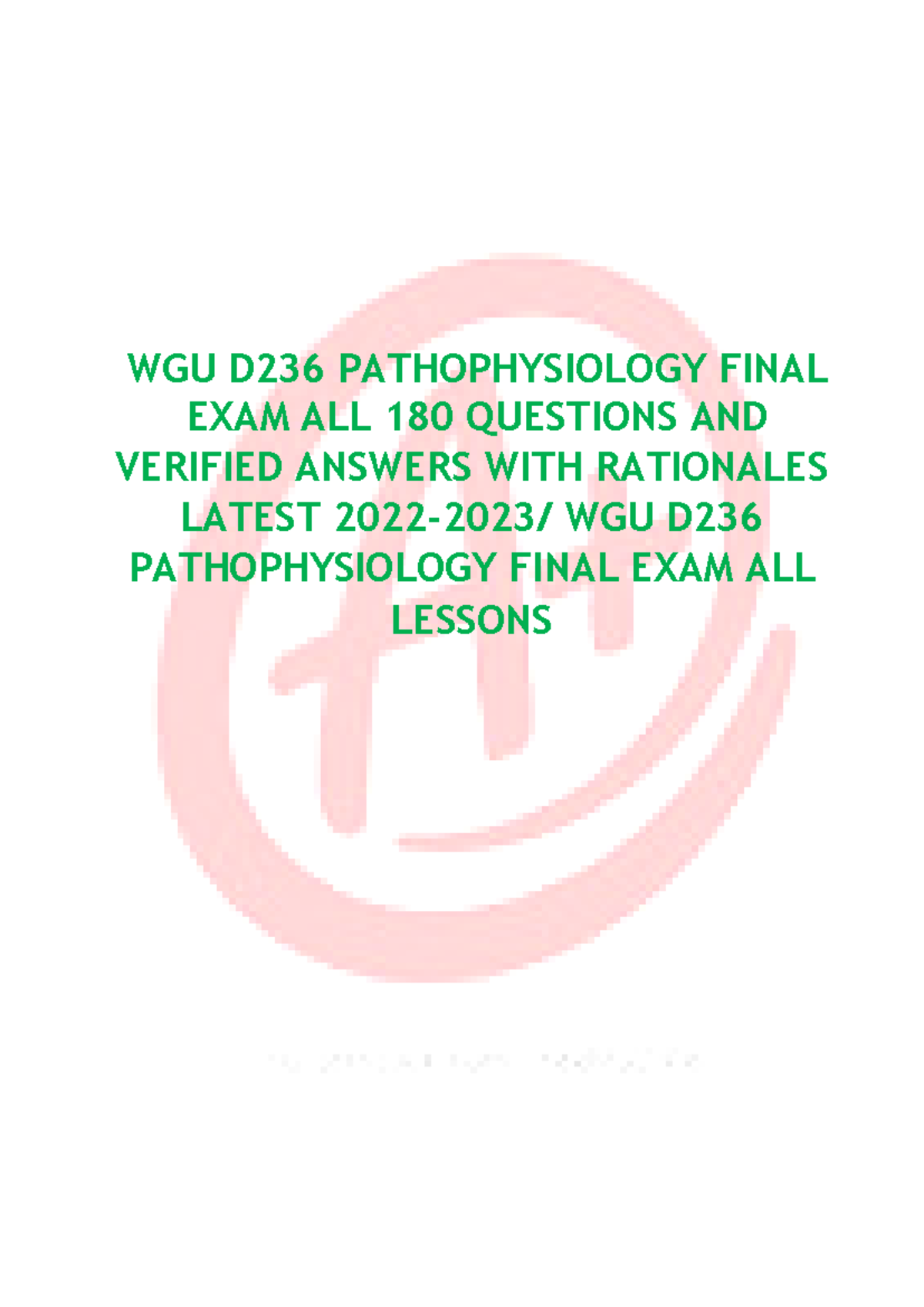 WGU D236 Pathophysiology Final Exam: 180 Questions & Answers - Studocu