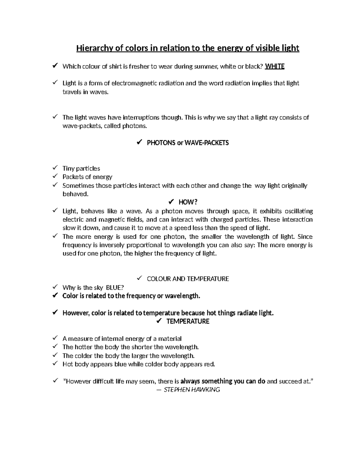Science 8 Notes - Summary of Color and Light Principles - Studocu