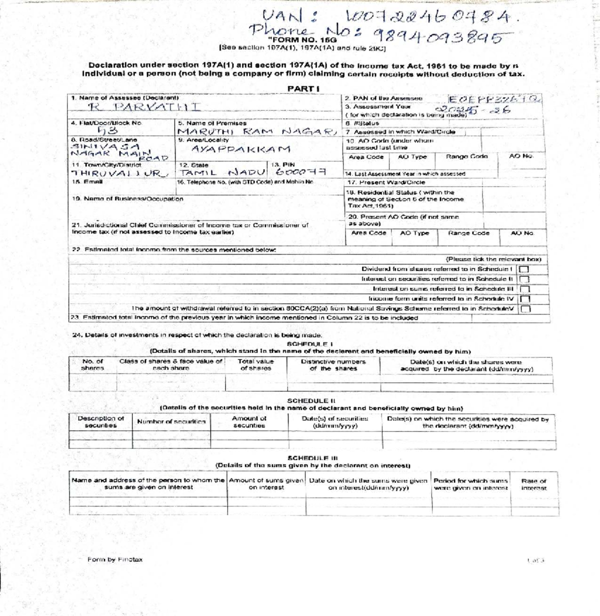 Income Tax Declaration Form under Section 197A(1) - UAN 15G - Studocu