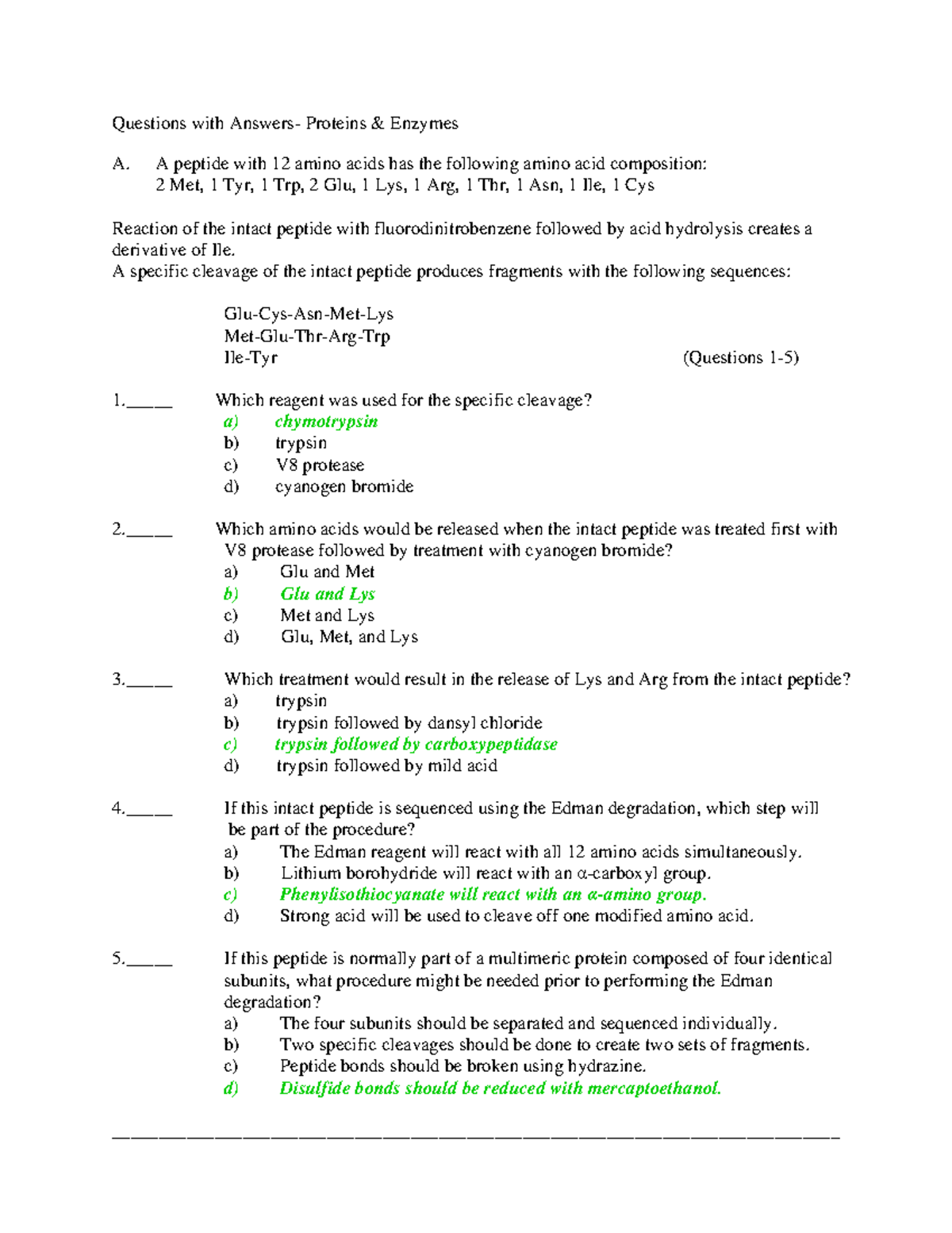 Proteins and enzymes practice questions - Questions with Answers ...