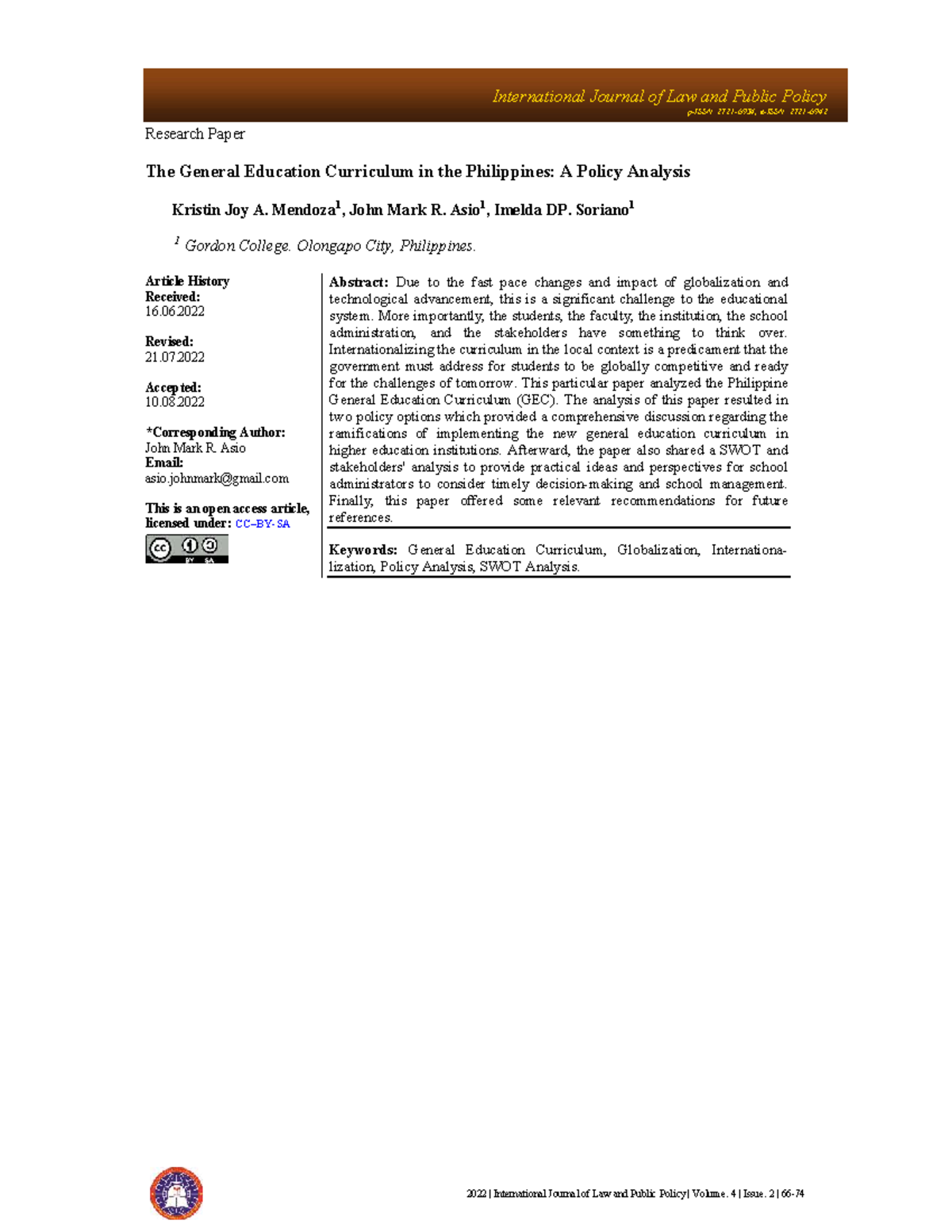 Policy Analysis of the General Education Curriculum in the Philippines ...