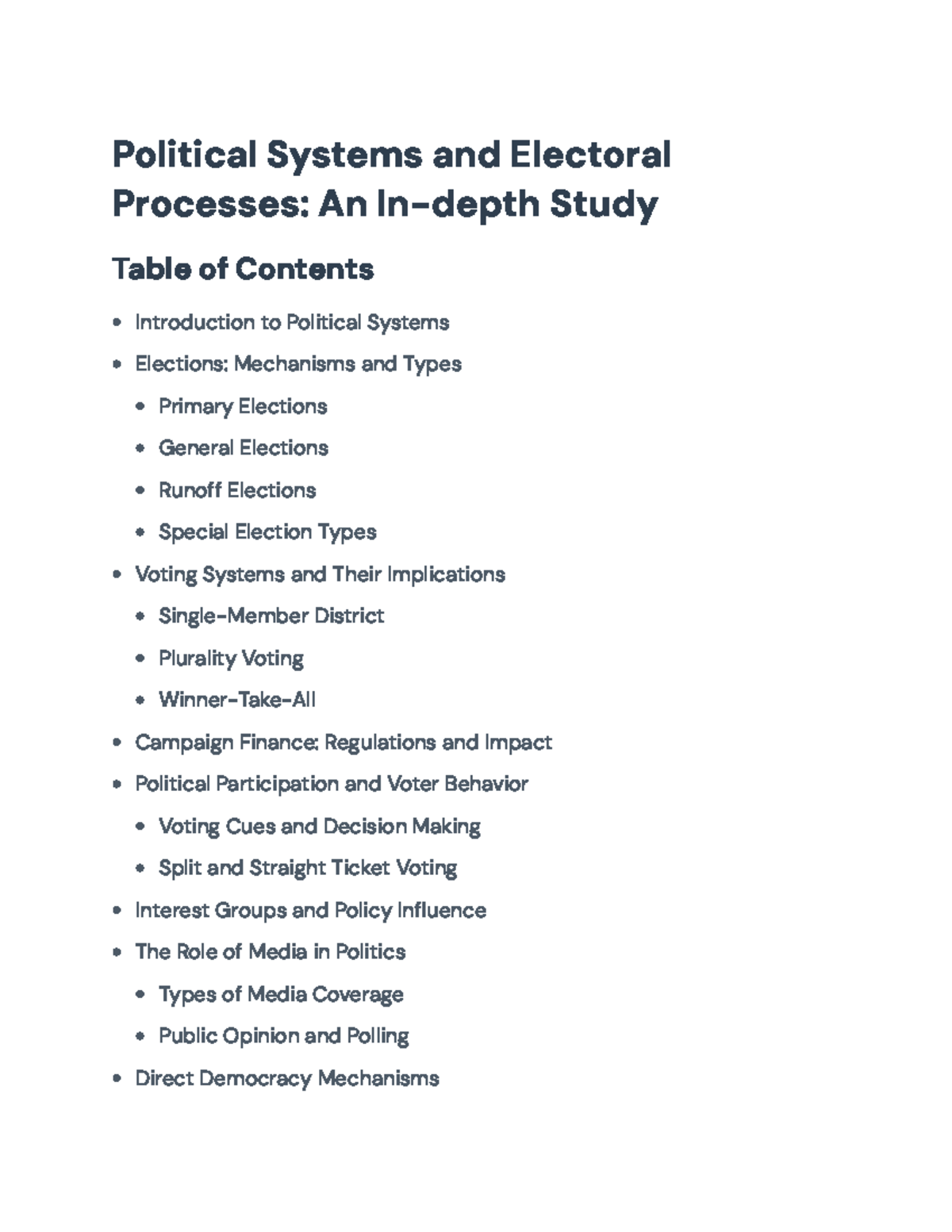 Political Systems and Electoral Processes: An In-depth Study (Course ...