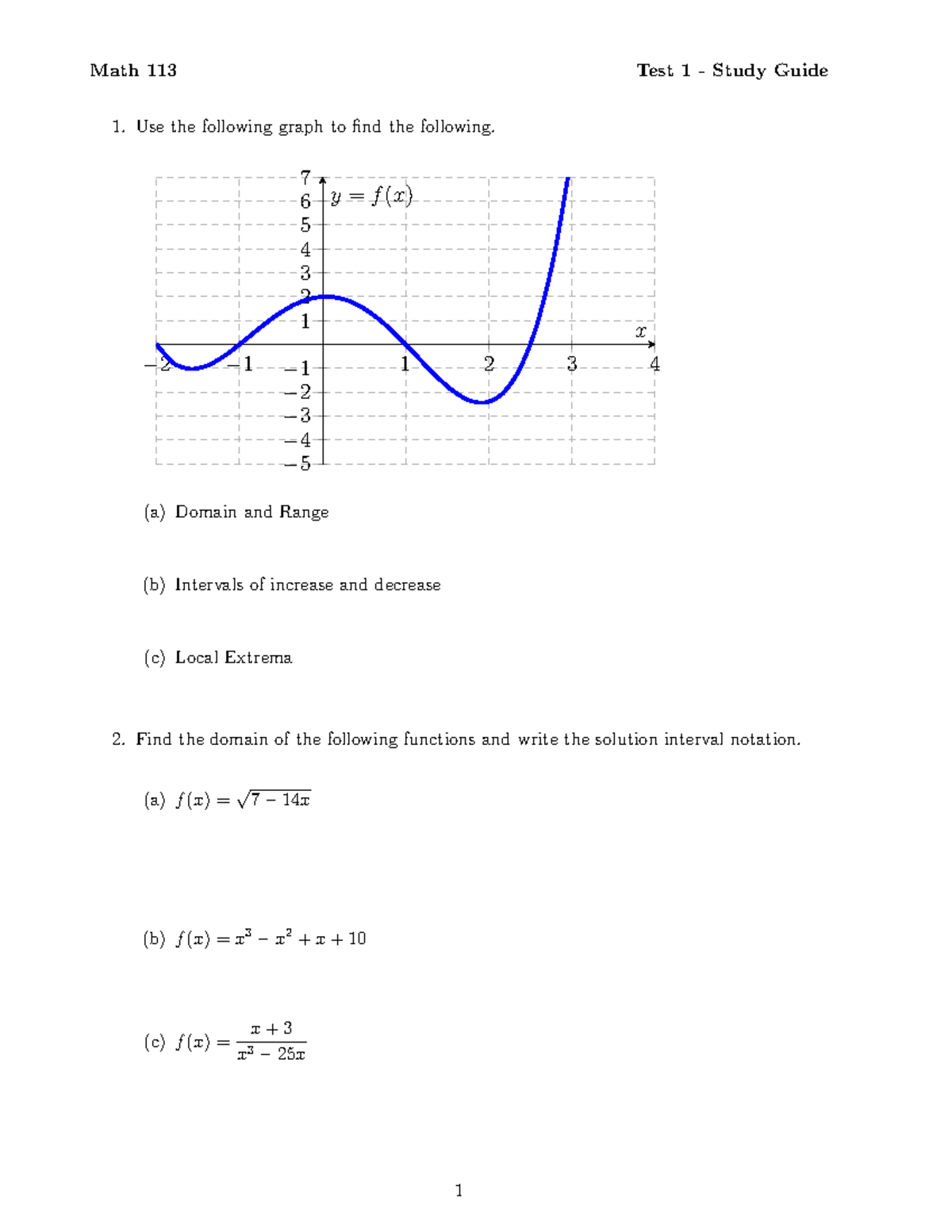 Math 113 Test 1 - Study Guide & Practice Problems - Studocu
