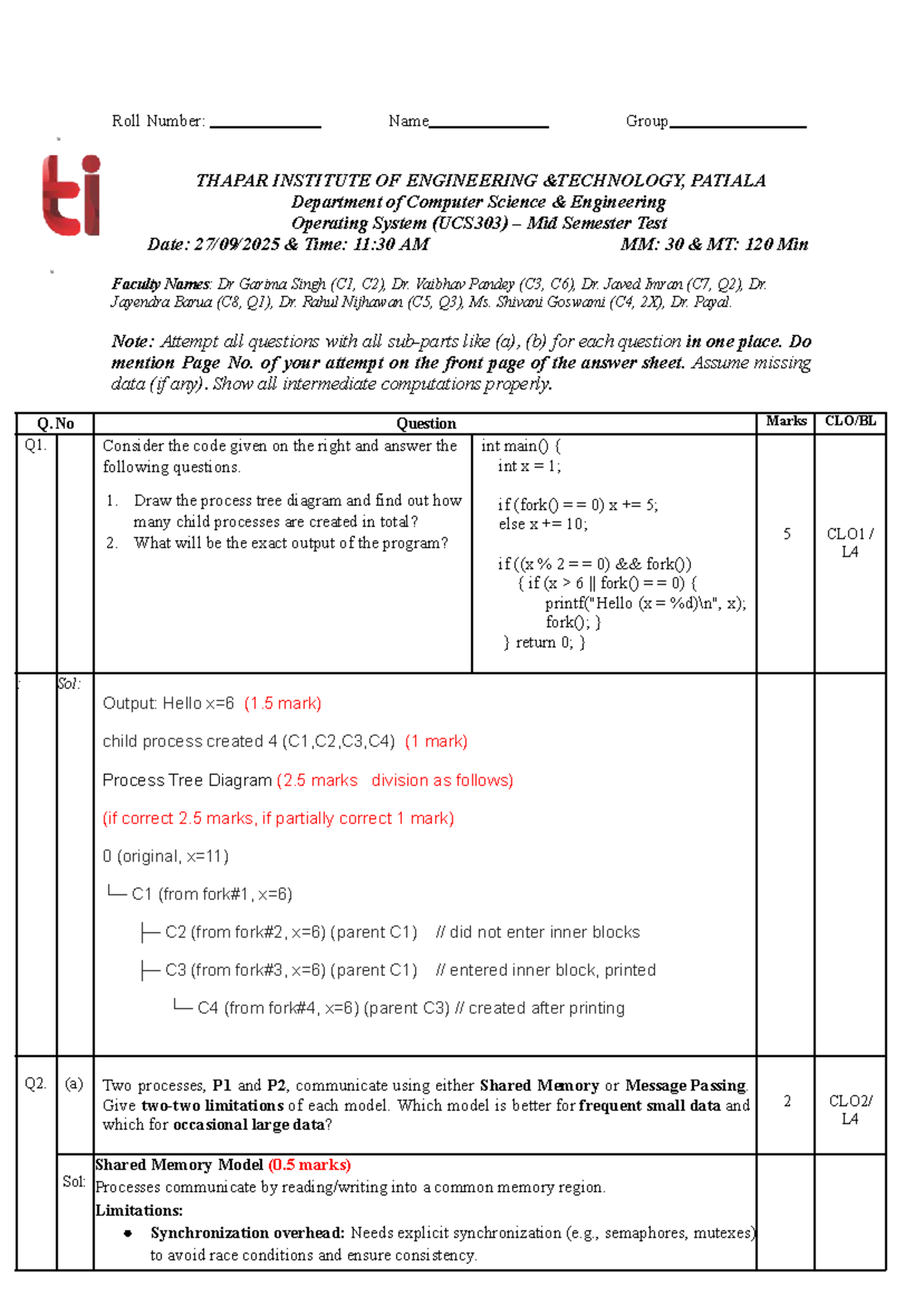 UCS303 - Operating System Mid Semester Test Solutions - Studocu