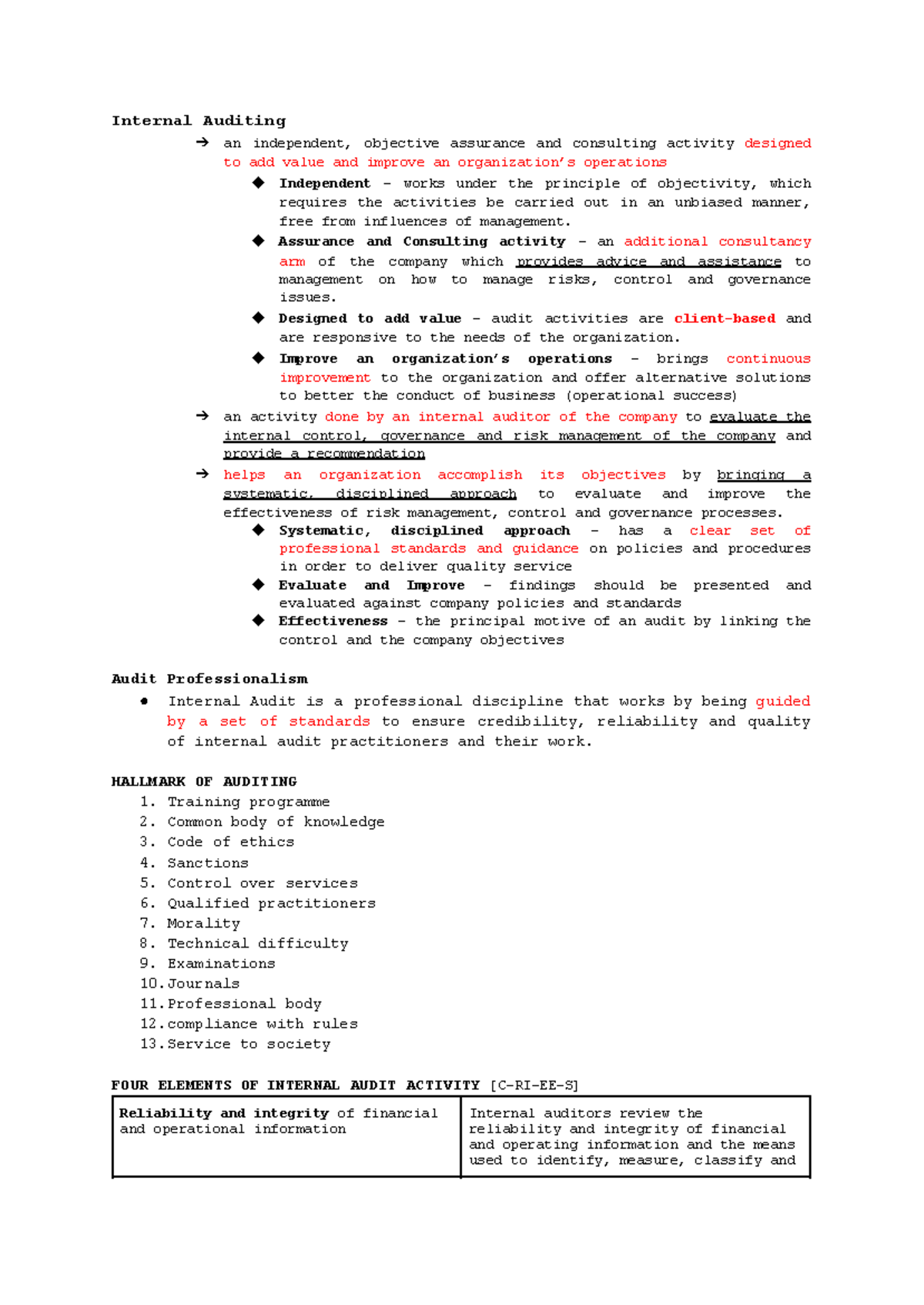 Operational Auditing Summary Pt.1 - An Overview of Internal Audits - Studocu