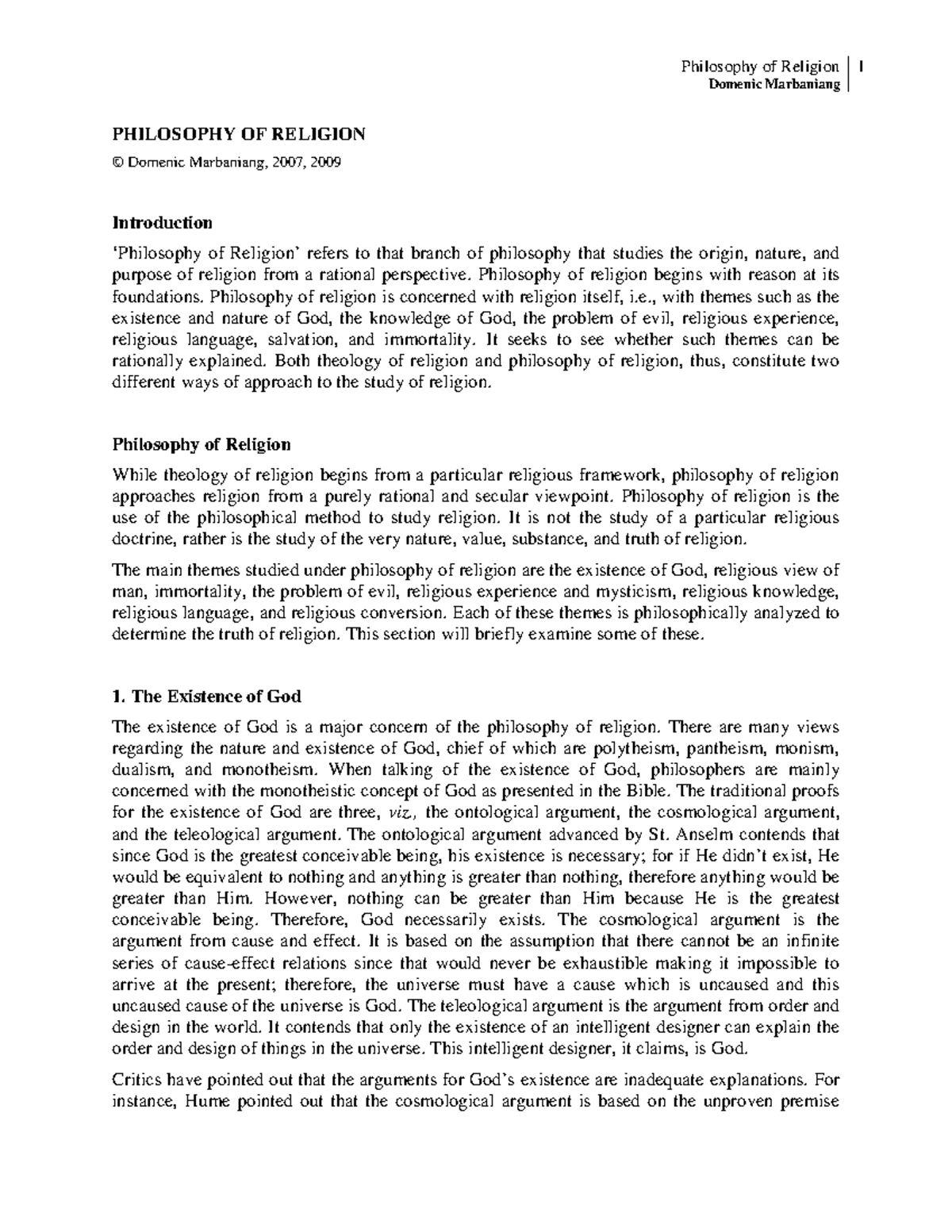 PHIL 101: Summary of Key Themes in Philosophy of Religion - Studocu