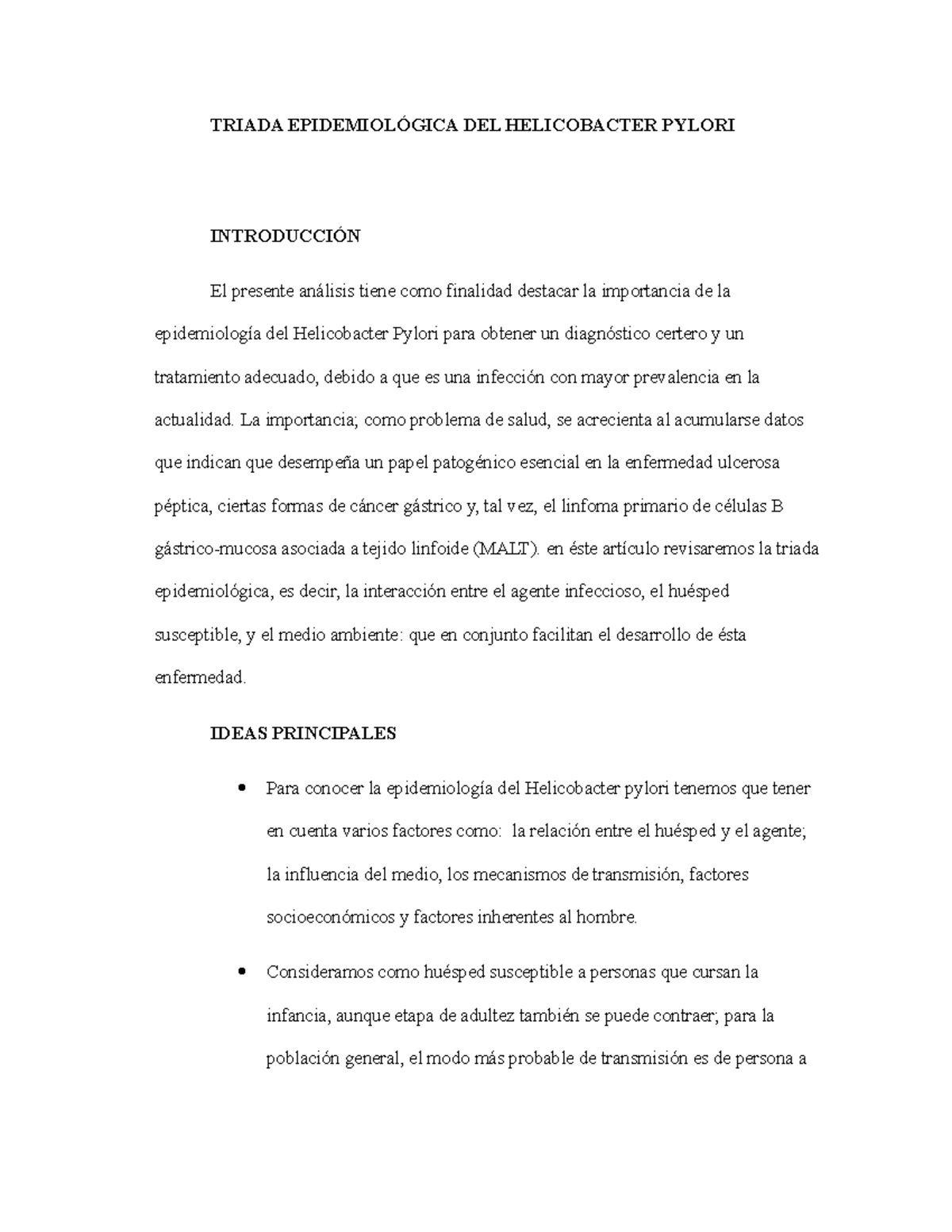 Triada Epidemiológica DEL Helicoacter Pylori - TRIADA EPIDEMIOLÓGICA ...
