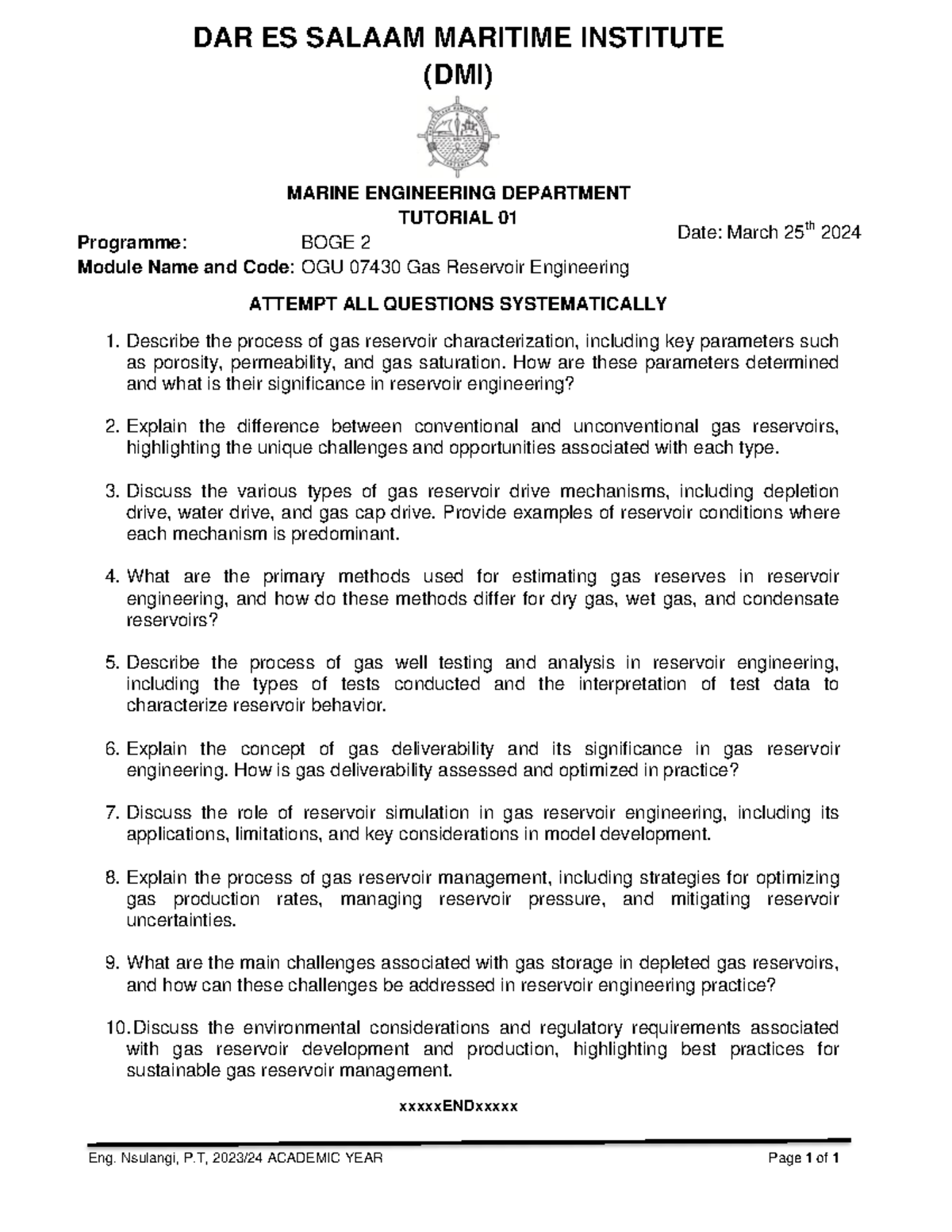 OGU 07430 Tutorial 01: Gas Reservoir Engineering Overview and Insights ...