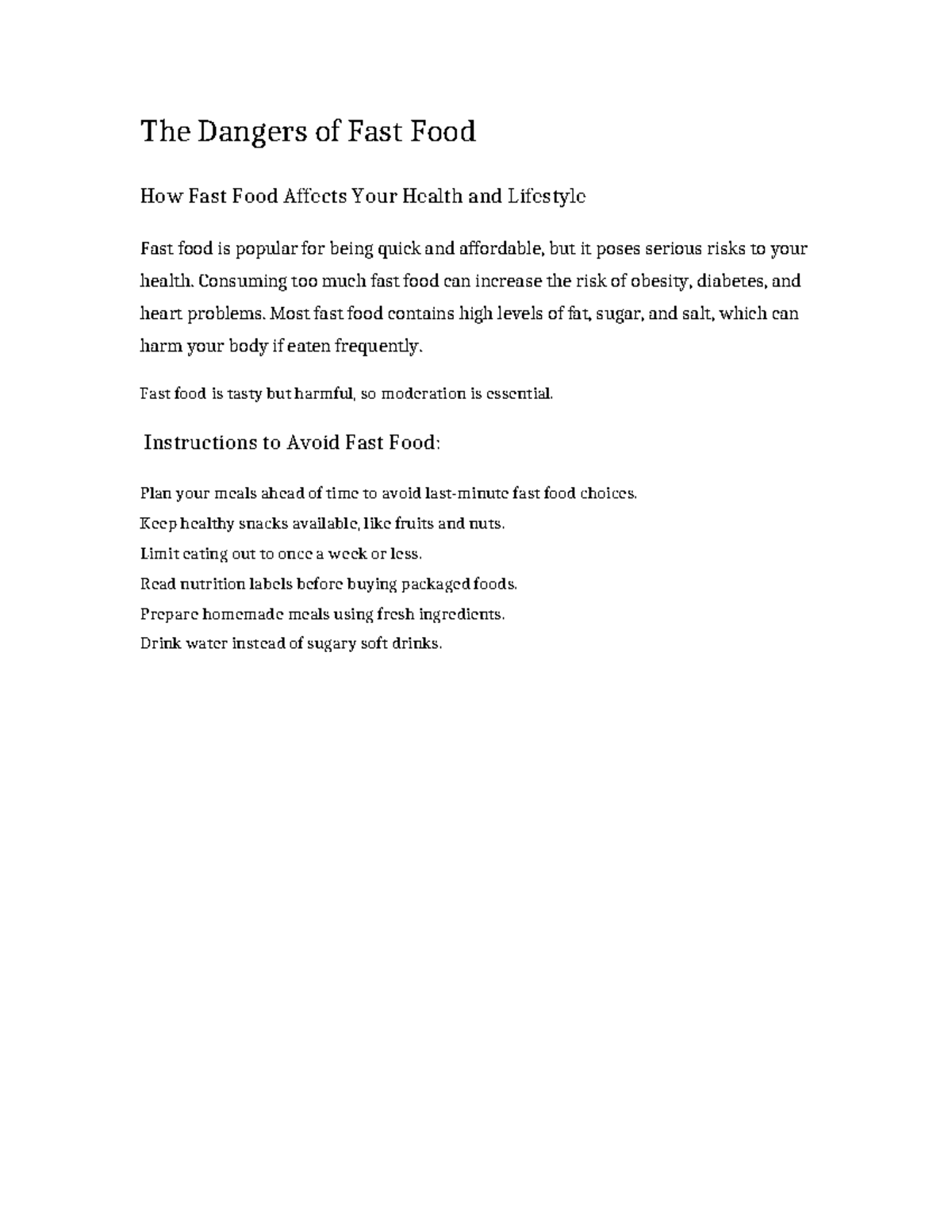 Chapter 14 Task - The Health Risks of Fast Food - Studocu