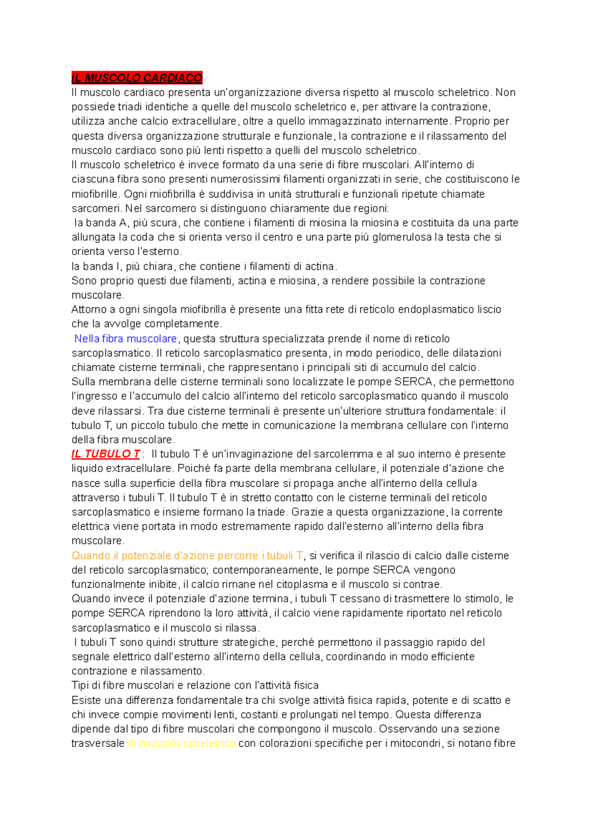 IL Muscolo Cardiaco: Struttura e Funzione - Appunti di Studio - Studocu