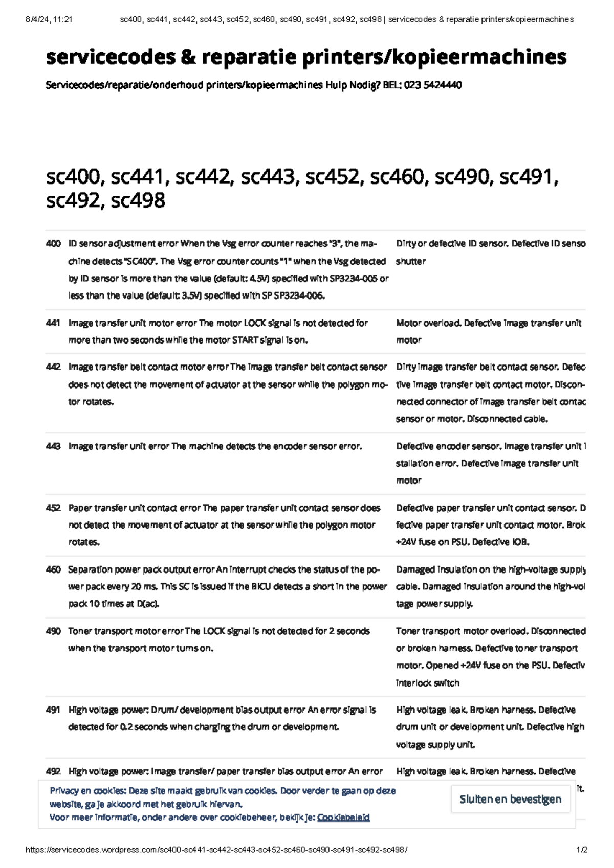 Códigos de Errores Ricoh SC400-SC492: Guía de Servicio y Reparación ...