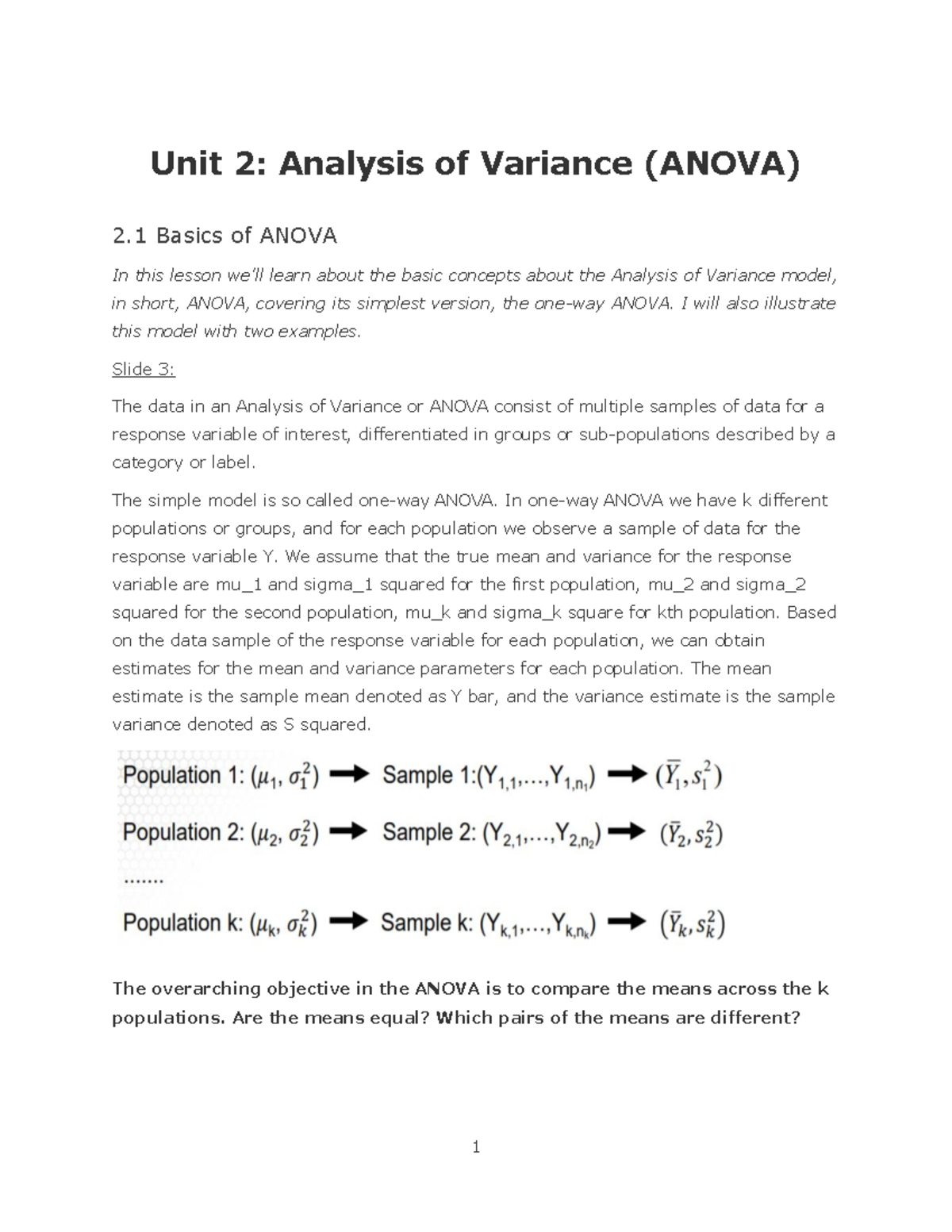 ISYE6414Module 2Transcripts 012822 - Unit 2: Analysis of Variance ...