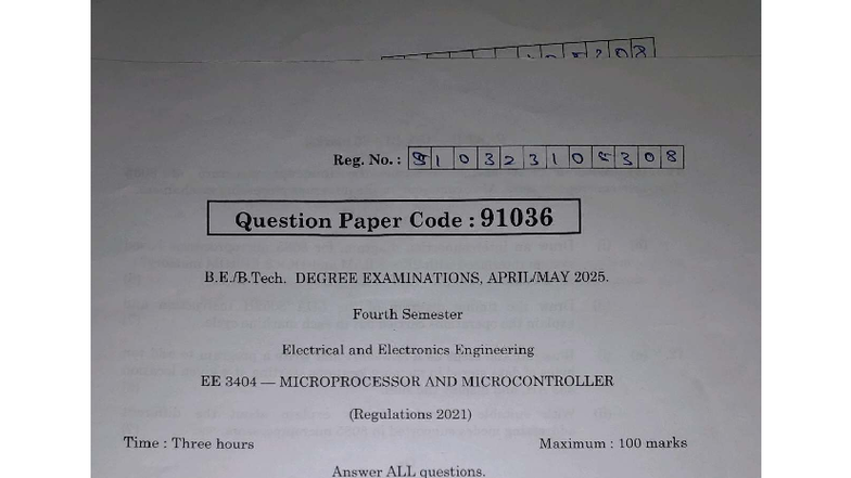 EE 3404 Final Exam Question Paper - Microprocessor & Microcontroller - Studocu