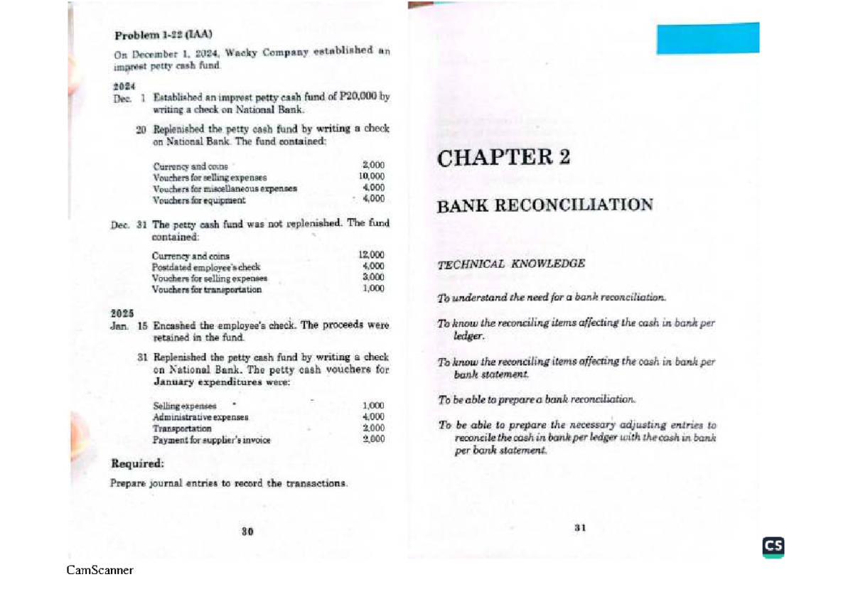 IA1 - Chapter 2: Petty Cash Fund and Bank Reconciliation - Studocu